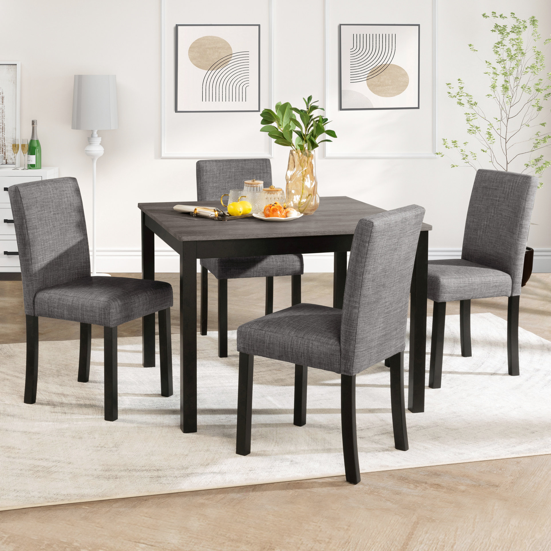 Winston Porter Modern Square Dining Table For 4, Grey & Black, Wooden ...