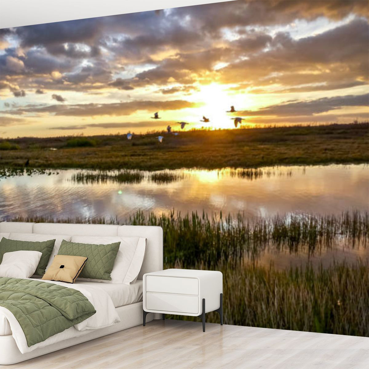 Latitude Run® Peel and Stick Canvas Wallpaper Wall Mural birds sunset ...