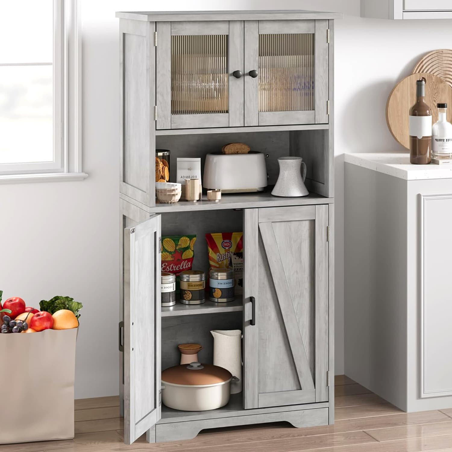 Gracie Oaks Freestanding Floor Lockers With Doors And Shelves, Wooden ...