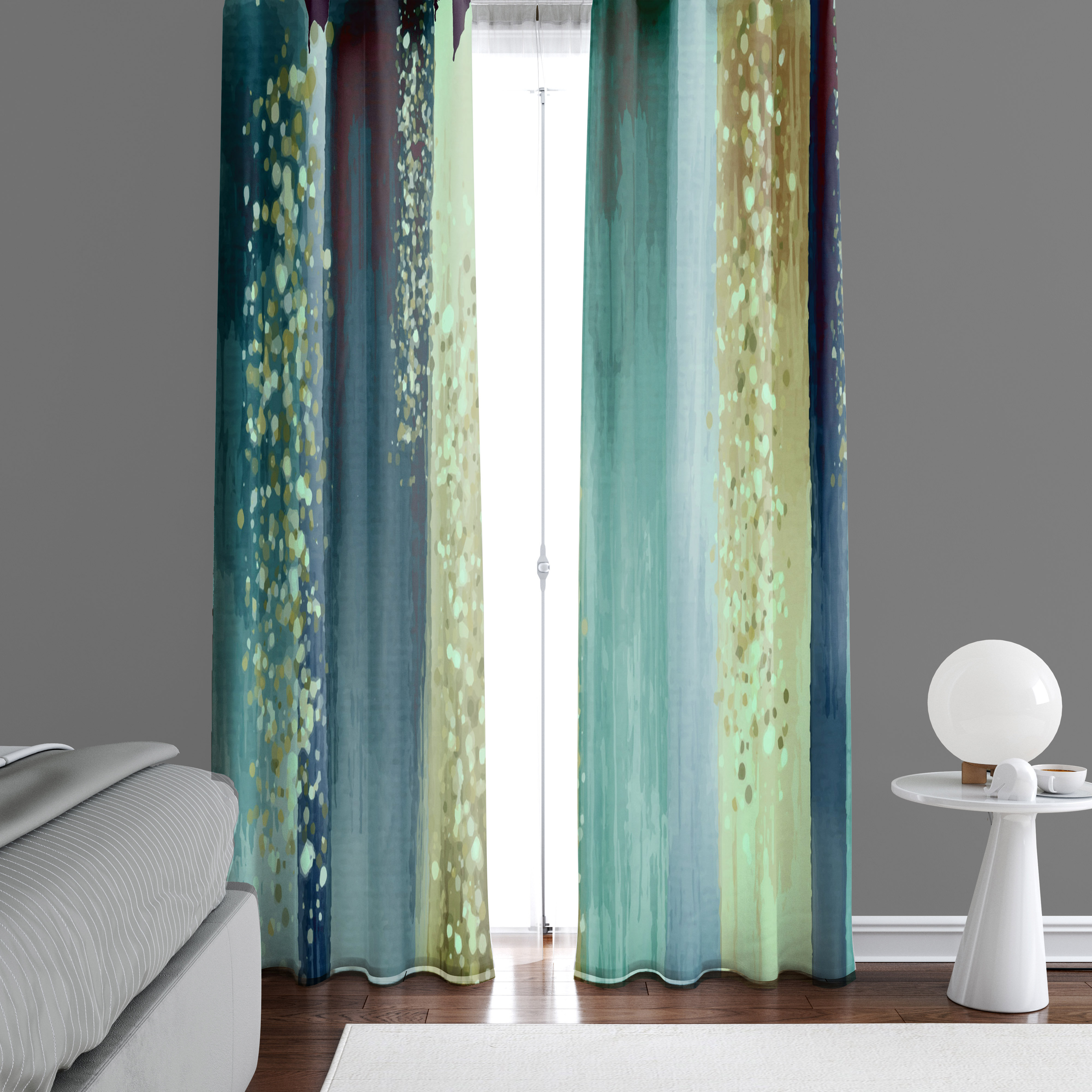 Deja Blue Studios Watercolor Boho Abstract Semi-Sheer Curtain Panel ...