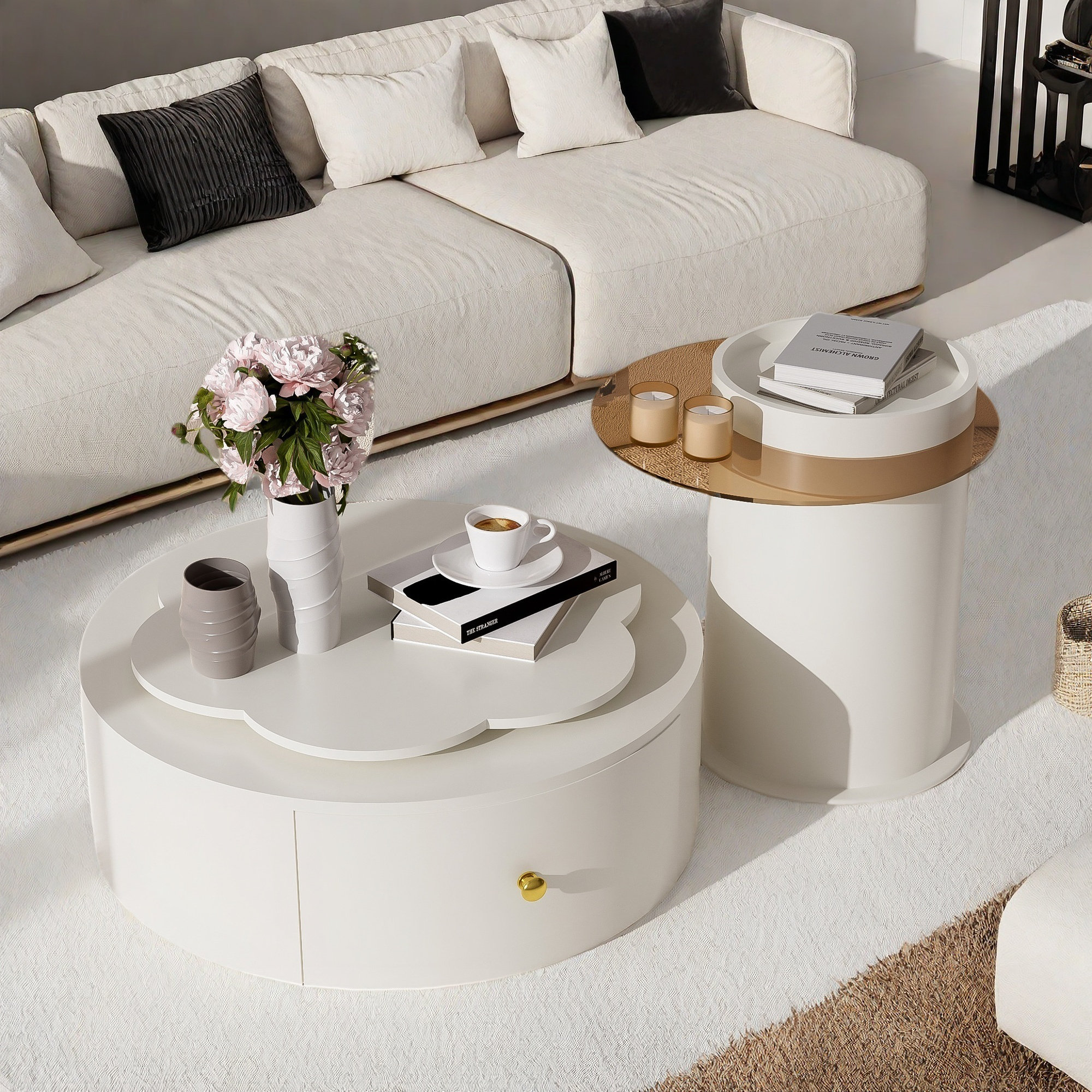 Latitude Run® Modern Round Coffee Table Set Of 2, 360-degree Rotatable ...