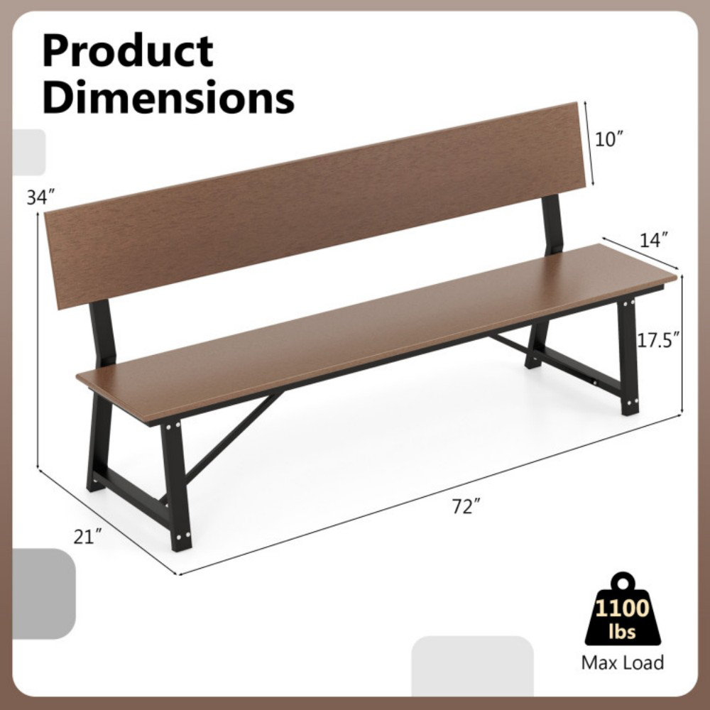 17 Stories 72 Inch Extra Long Bench With All-Weather HDPE Seat & Back ...