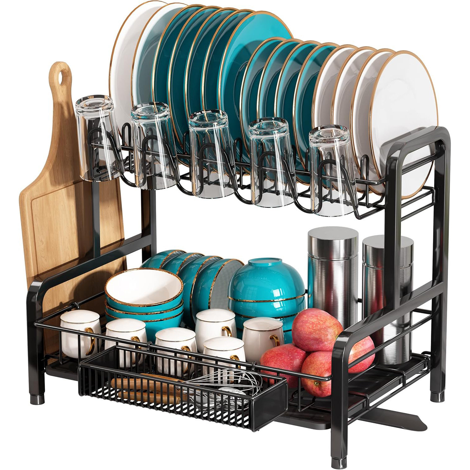 THE GLAMOUR BOUTIQUES Dish Drying Rack And Drainboard Set, 2 Tier Large ...