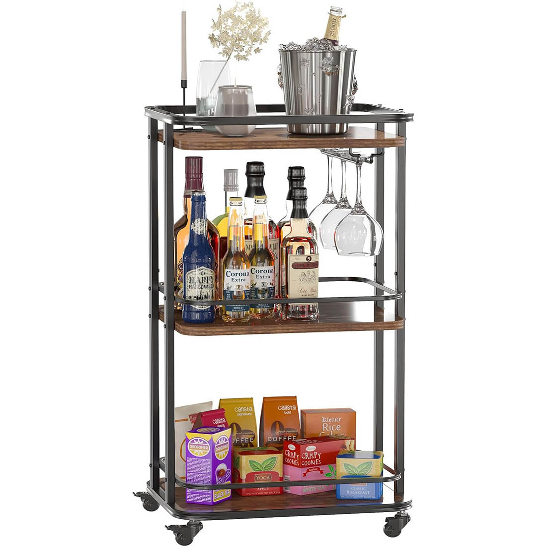 17 Stories 3-Tier Home Bar Serving Cart,Kitchen Storage Carts With ...