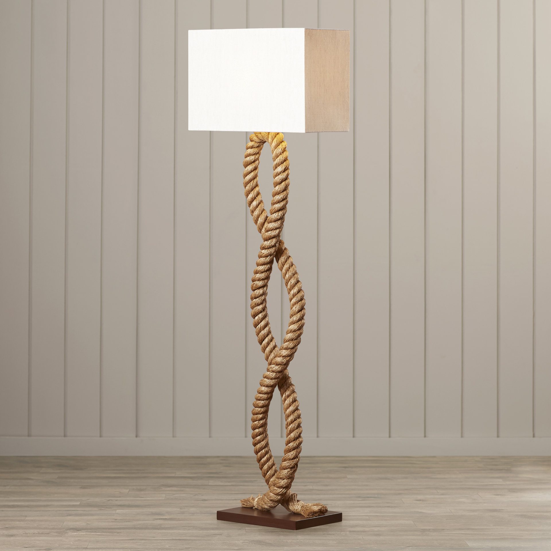 Beachcrest Home™ Jute Rope Rope Room Floor Lamp with Linen Shade ...