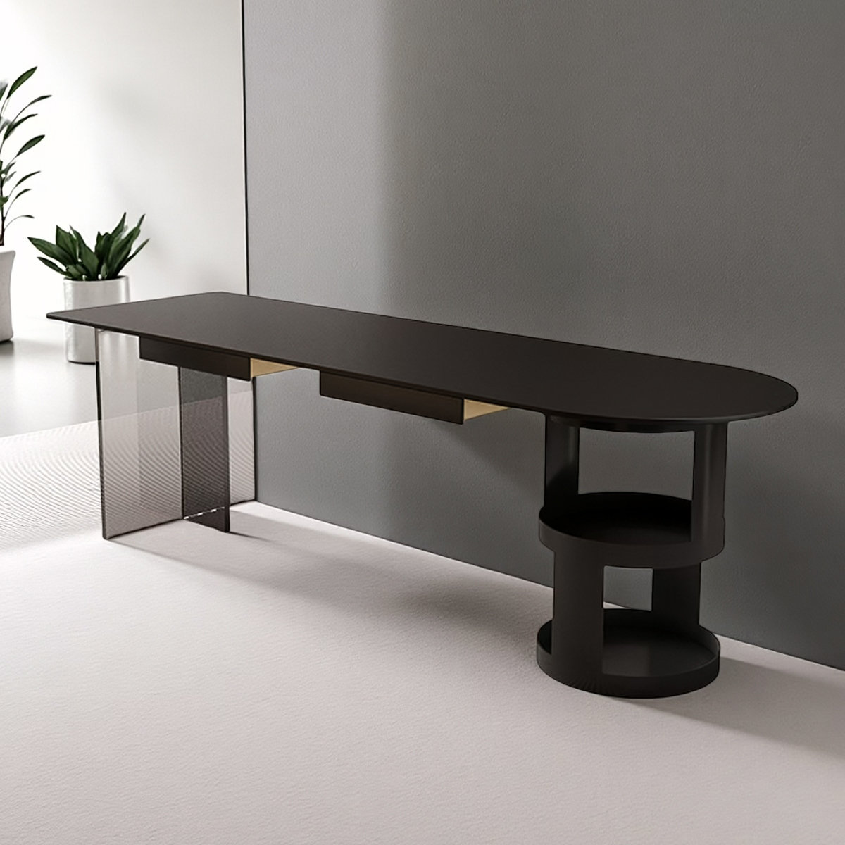 One Allium Way® Minimalist Sintered Stone Desk with Drawers | Wayfair