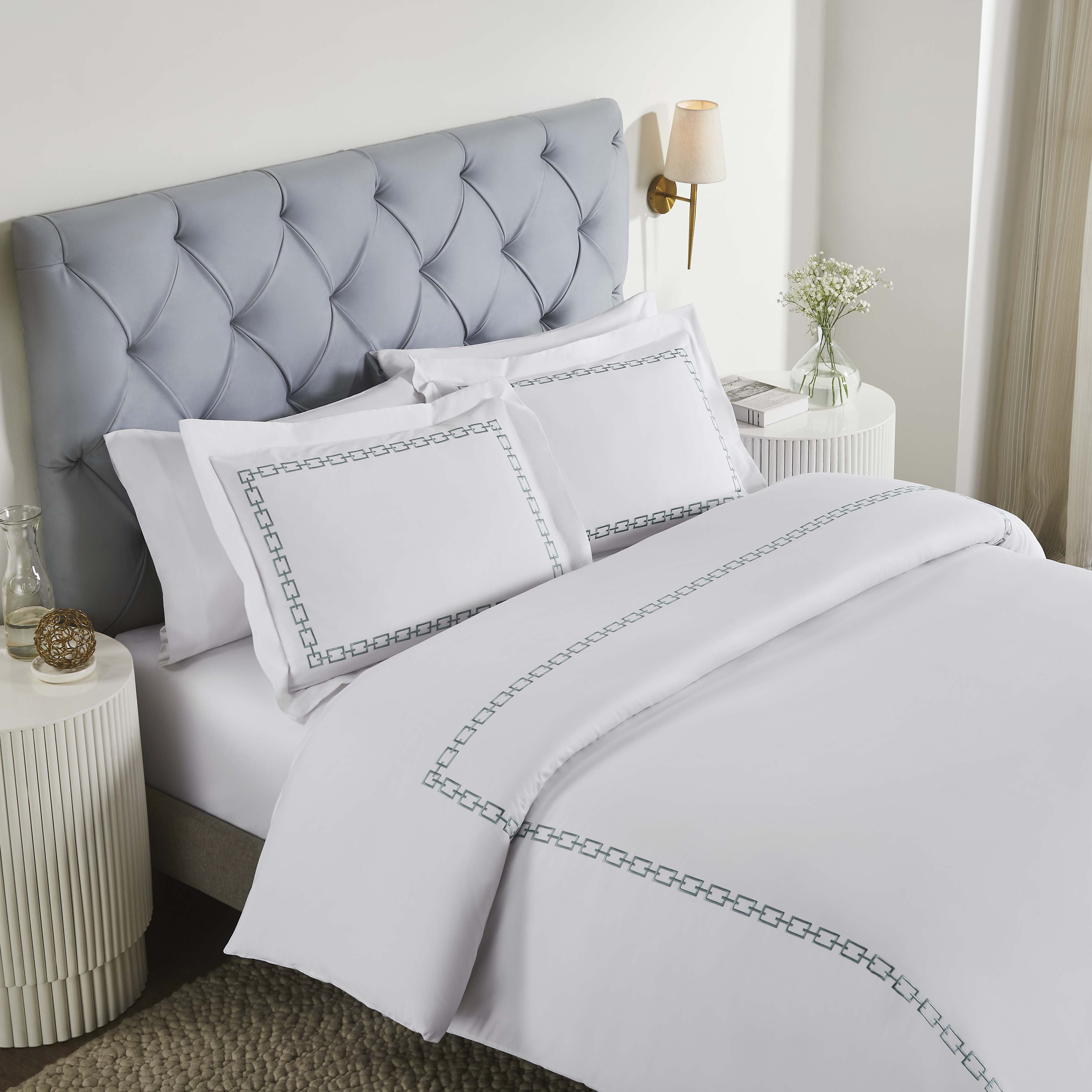 Superior Chain Links Cotton Embroidered 3 Piece Duvet Cover Set by ...