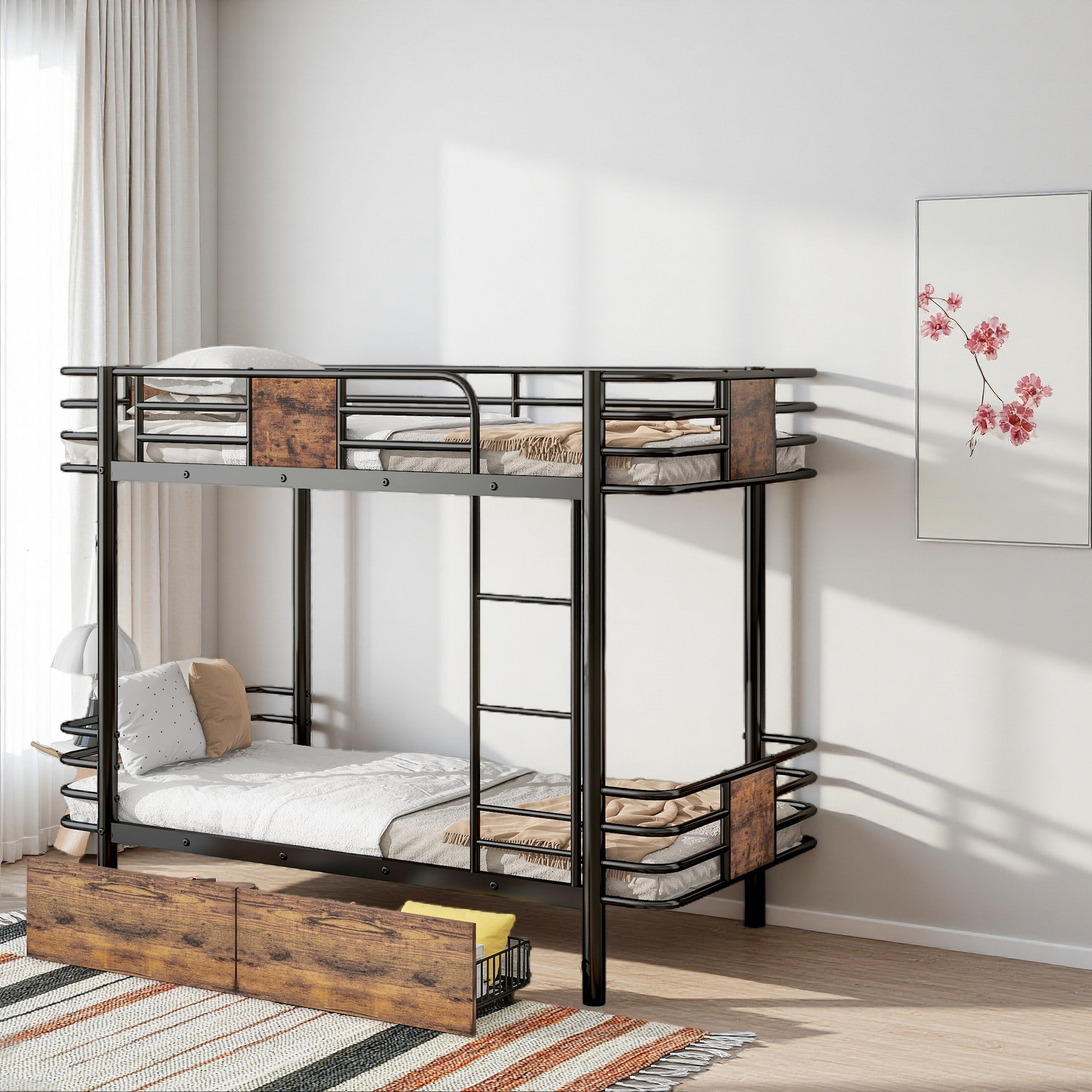 Mason & Marbles Twin XL Over Twin XL Metal Bunk Bed With MDF Board ...