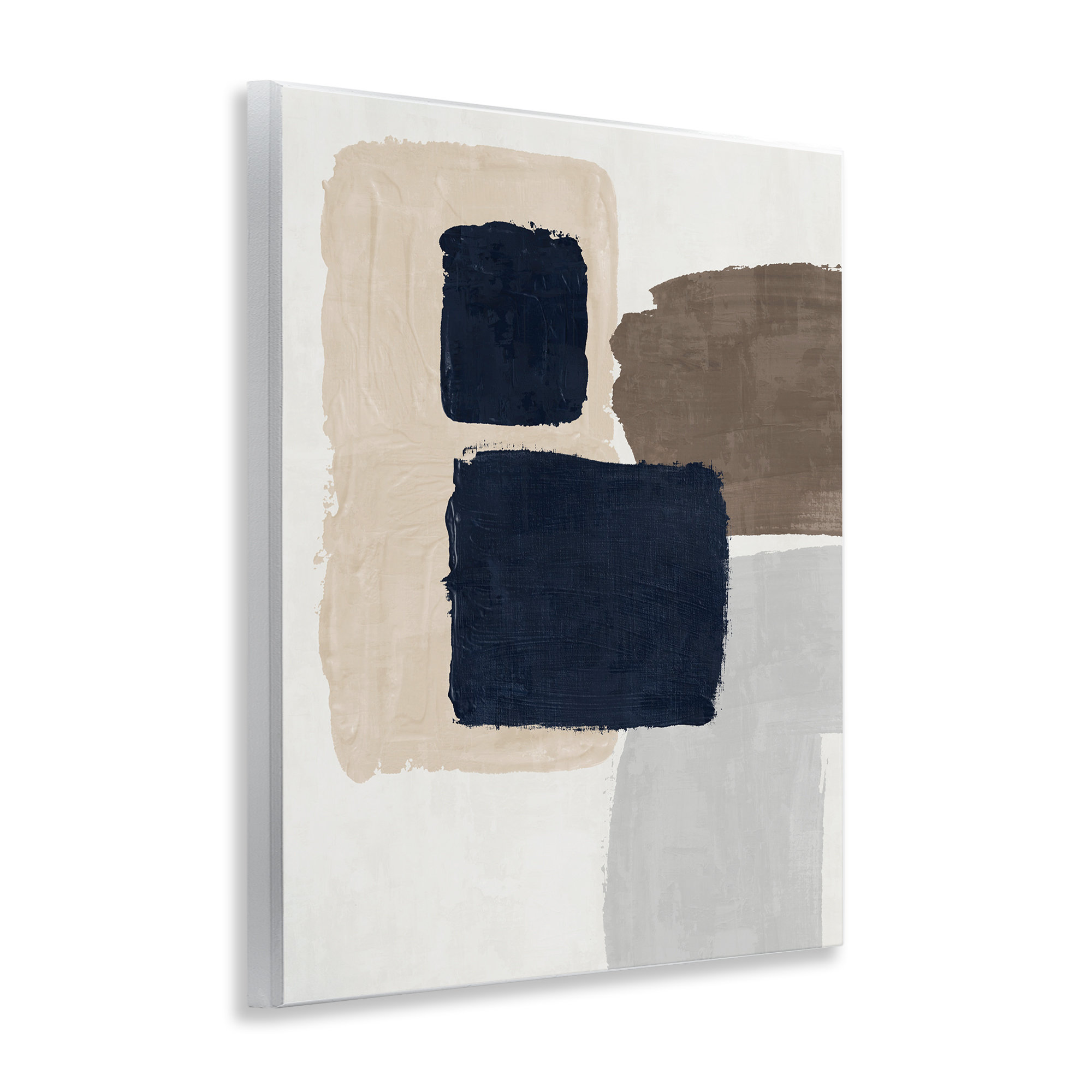 Ebern Designs Navy Blocked Shapes Wall Plaque Art by Nina Blue | Wayfair