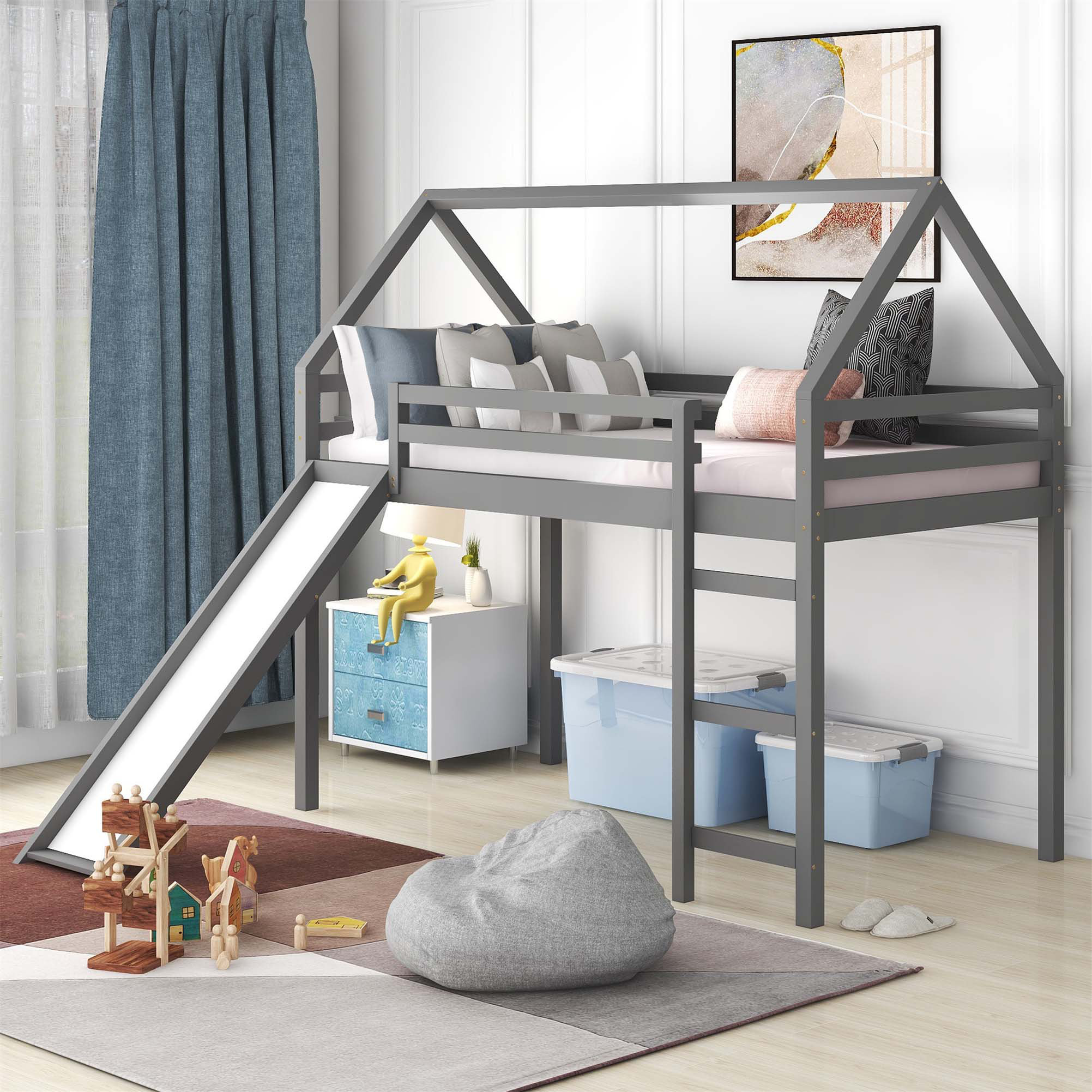 Latitude Run® Loft Bed With Slide, House Bed With Slide | Wayfair