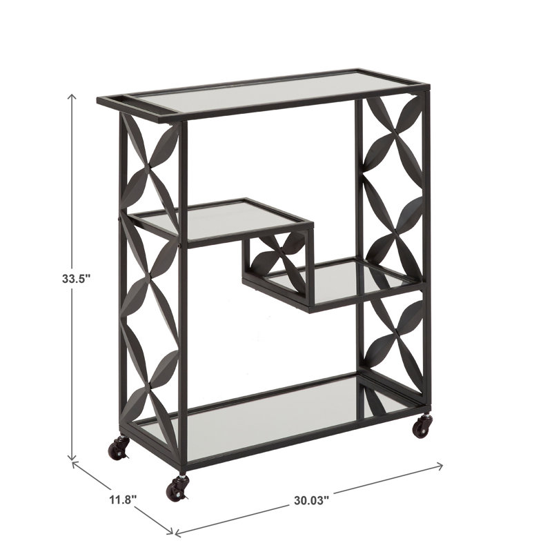 Ivy Bronx Tondra Black Finish Mirrored Bar Cart With Shelf | Wayfair