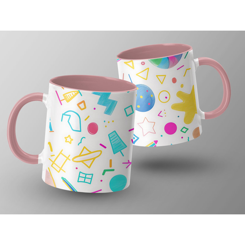 East Urban Home Kids Drawing Style 11oz Accent Mugs – Ceramic Coffee ...