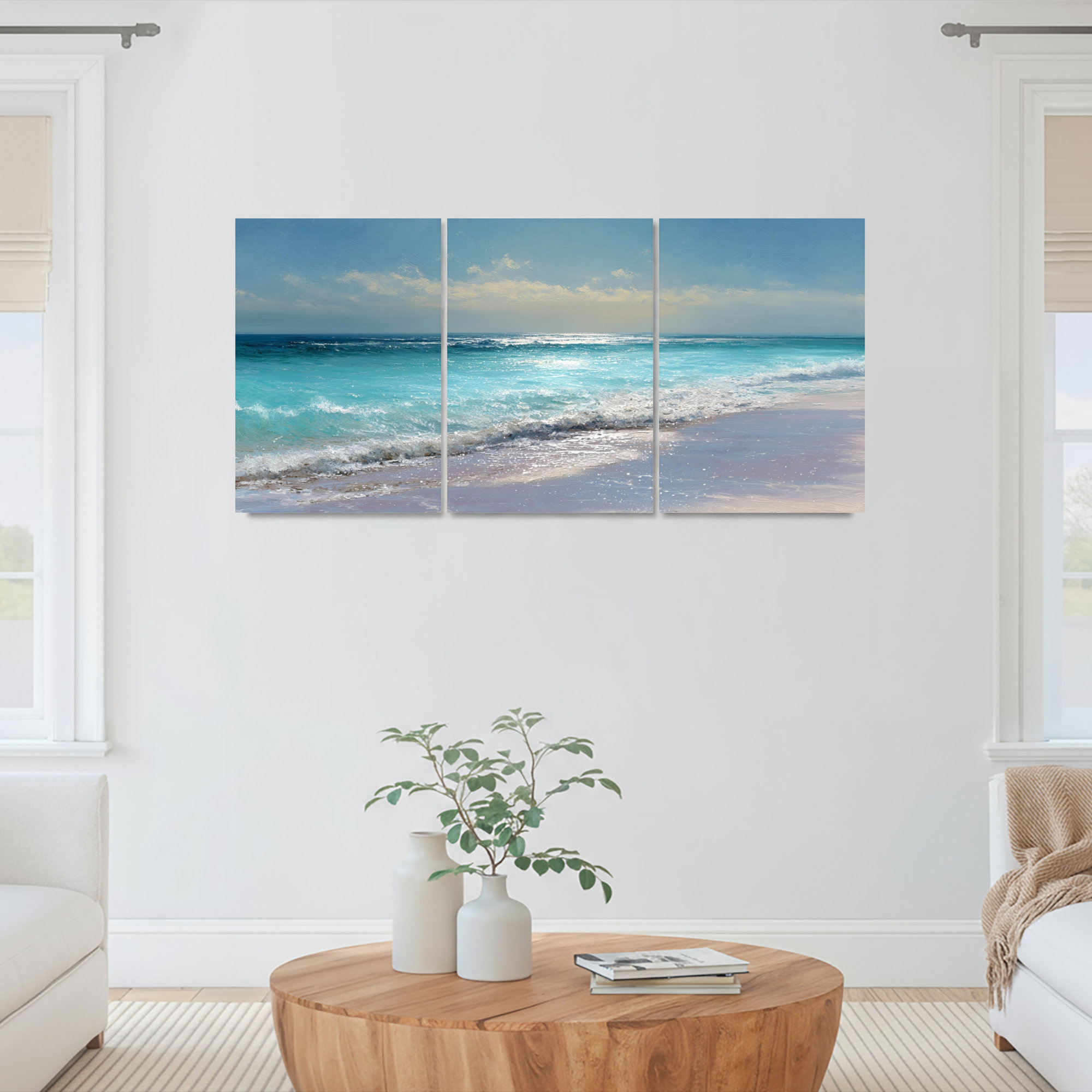 Winston Porter Ocean Waves Beach Scene Canvas Wrapped Wall Art Oil ...