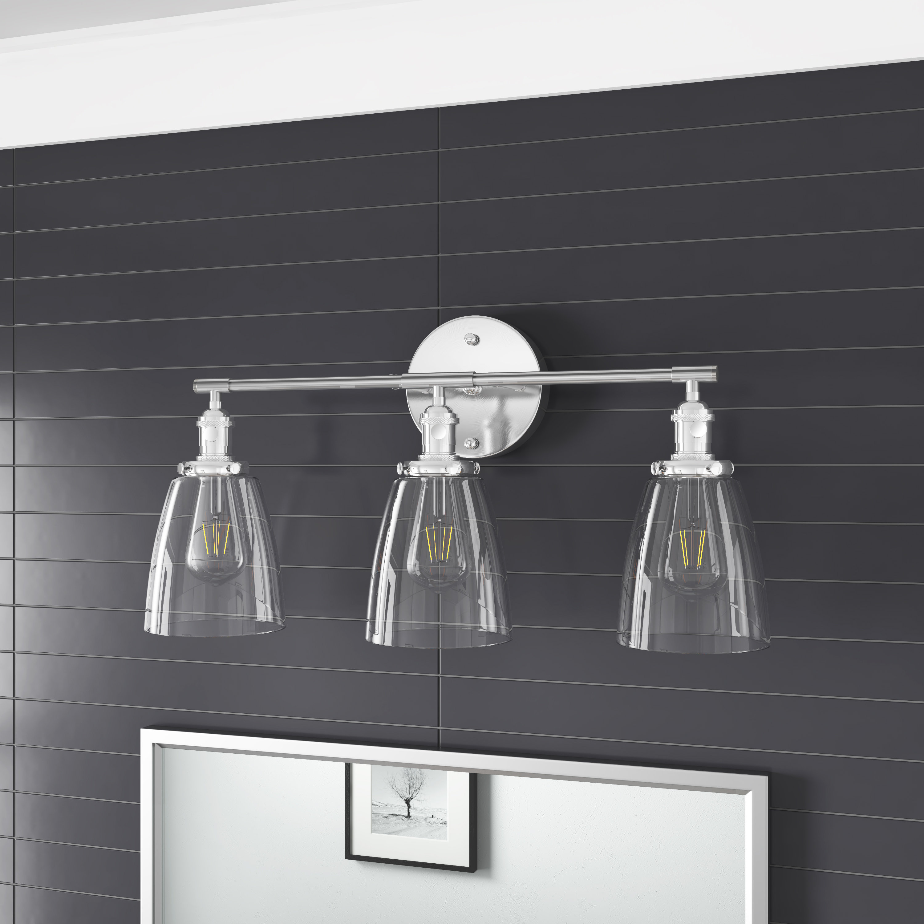 Wade Logan Lorryann 3 - Light Glass Shade Dimmable Nickel Vanity Light ...