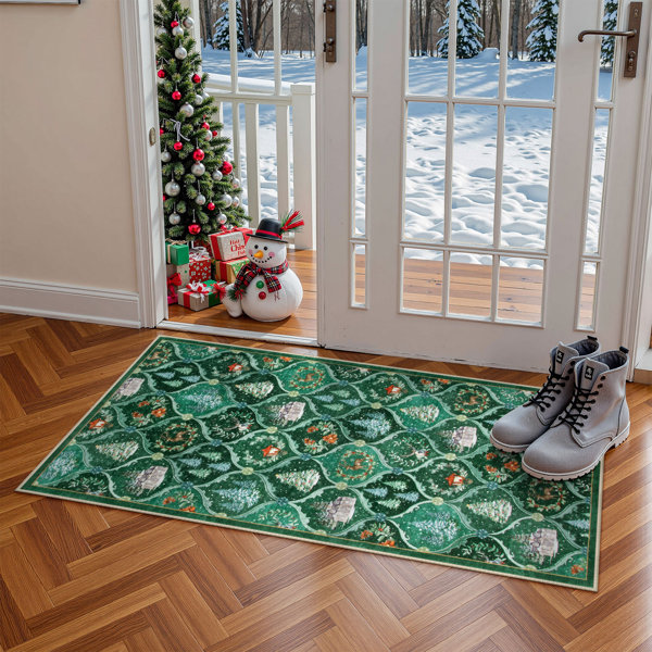 The Holiday Aisle® Christmas World Full-Coverage Rug Festive Non-Slip ...