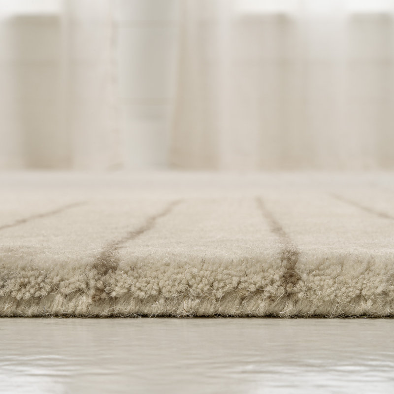 Orren Ellis Rectangle Gibora Abstract Handmade Wool Area Rug in Ivory ...