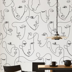 Ivy Bronx Farrwood Minimalist Face Line Art Textured Wall Mural | Wayfair