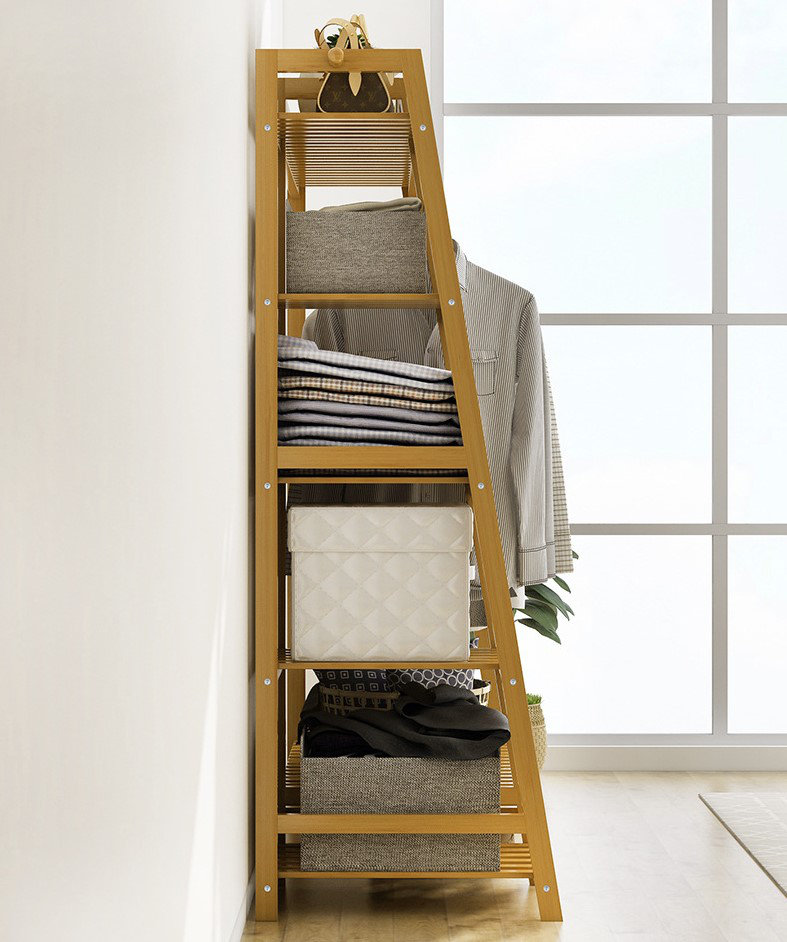 George Oliver Bamboo Freestanding Clothing Shelf – Multifunctional ...