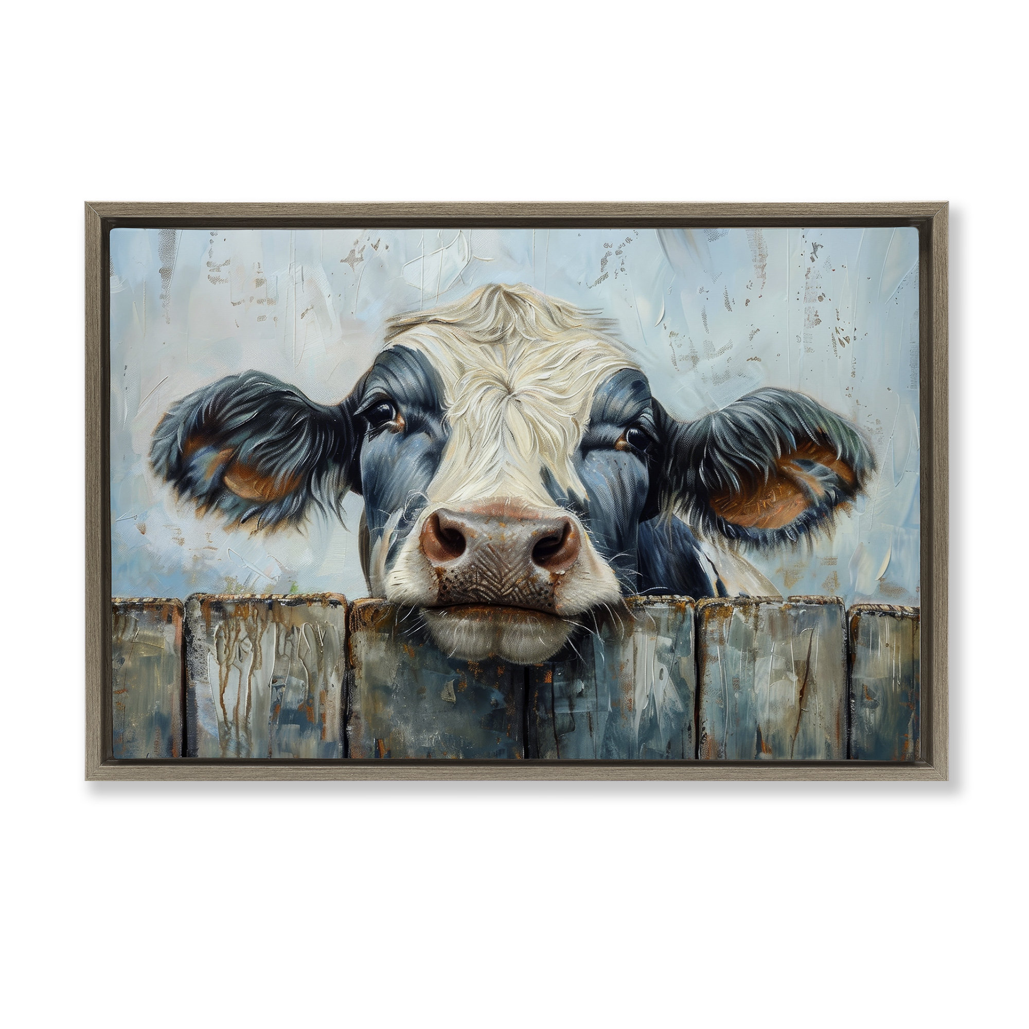 August Grove® Howdy Neighbor Cow Framed Floater Canvas by Petals Prints ...