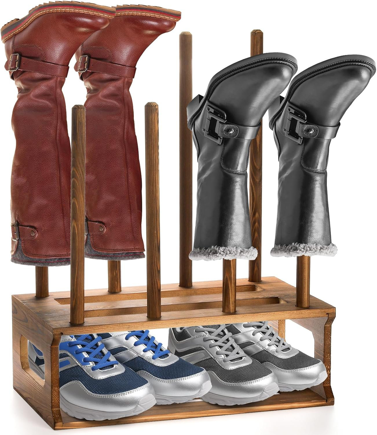 Ophelia & Co. 4 Pairs Freestanding Wooden Boot Holder, With 8 Tall ...