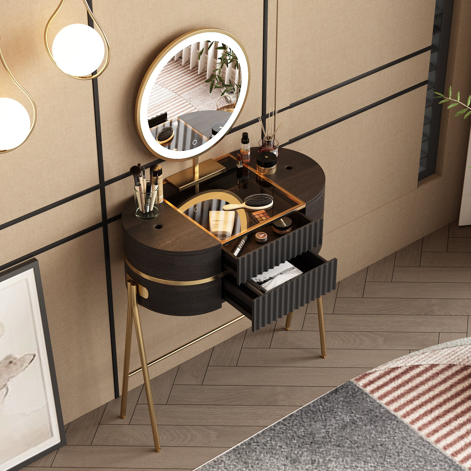 Everly Quinn Manija Makeup Vanity,Glass Top & Reviews | Wayfair