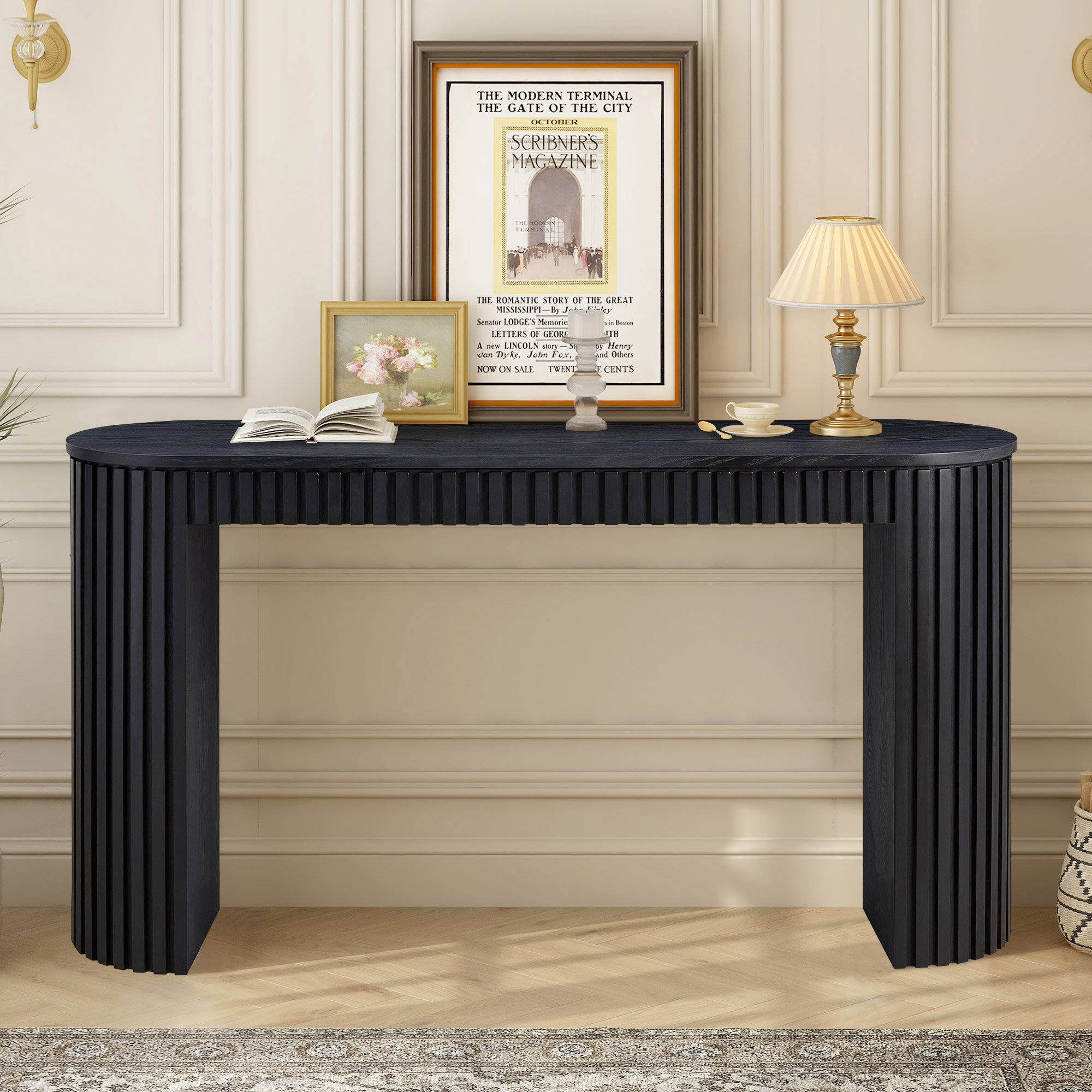 Latitude Run® Elegant Modern Console Table With Drawer And Vertical Stripe Design For Living ...