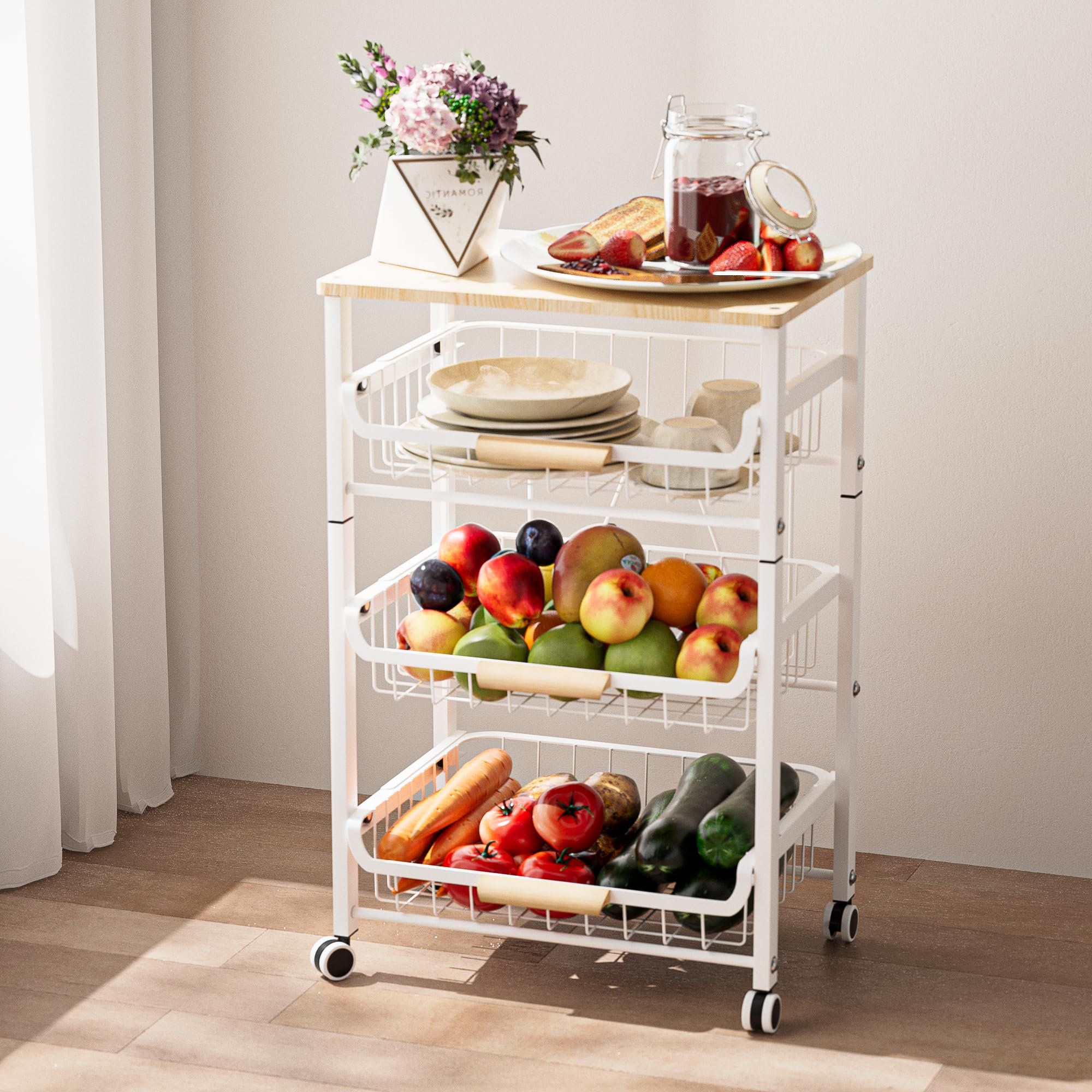 17 Stories Fruit Basket For Kitchen, 4-Tier Slide Out Metal Storage ...