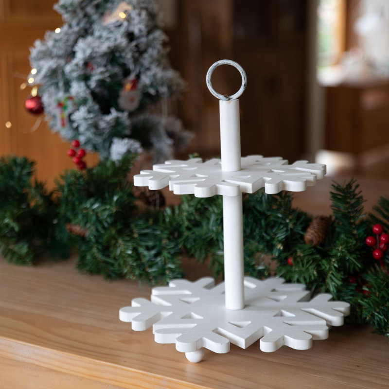 Winston Porter Christmas Farmhouse Wooden White Snowflakes Two Tiered ...