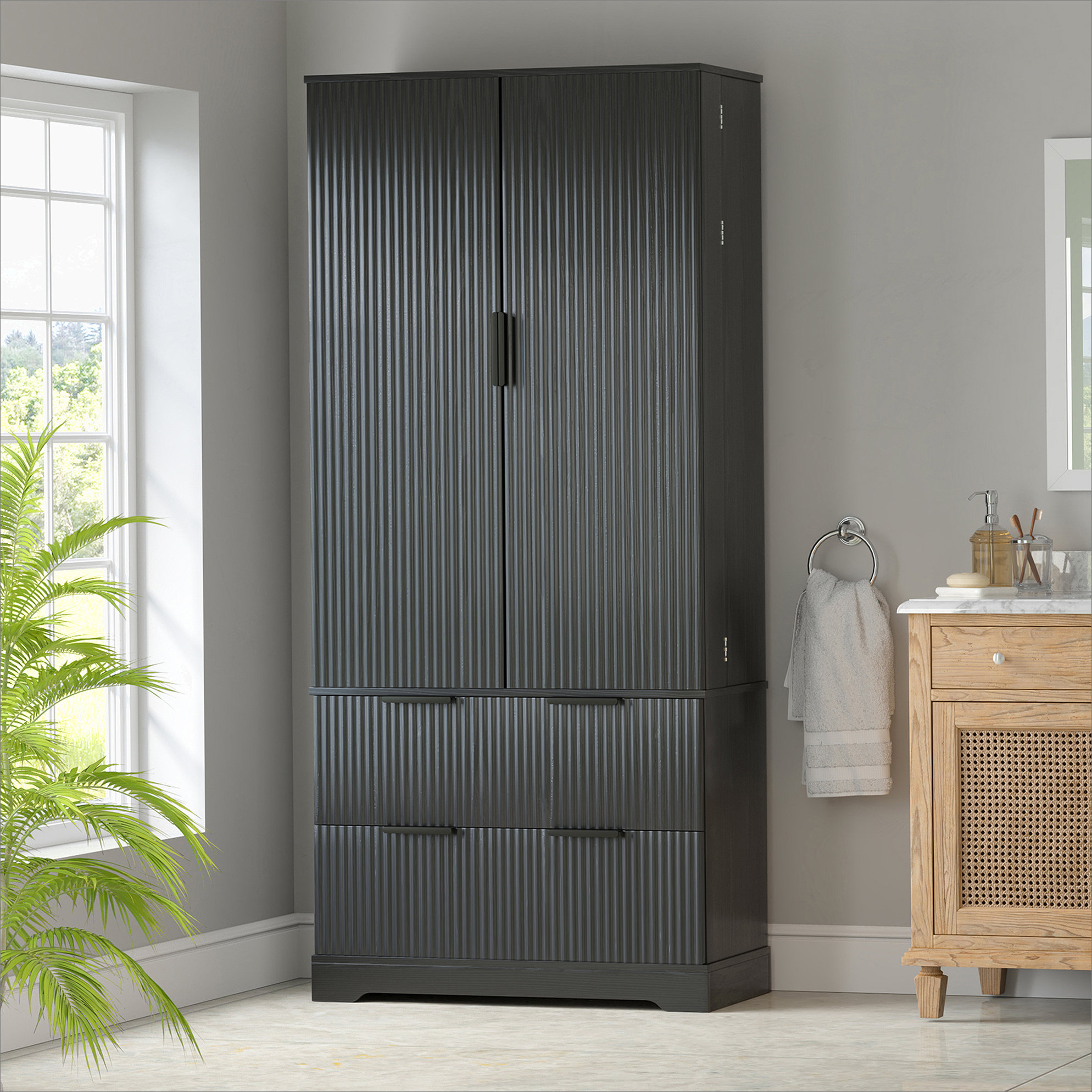 Red Barrel Studio® 72" Modern Fluted Kitchen Pantry Cabinet with 2 ...