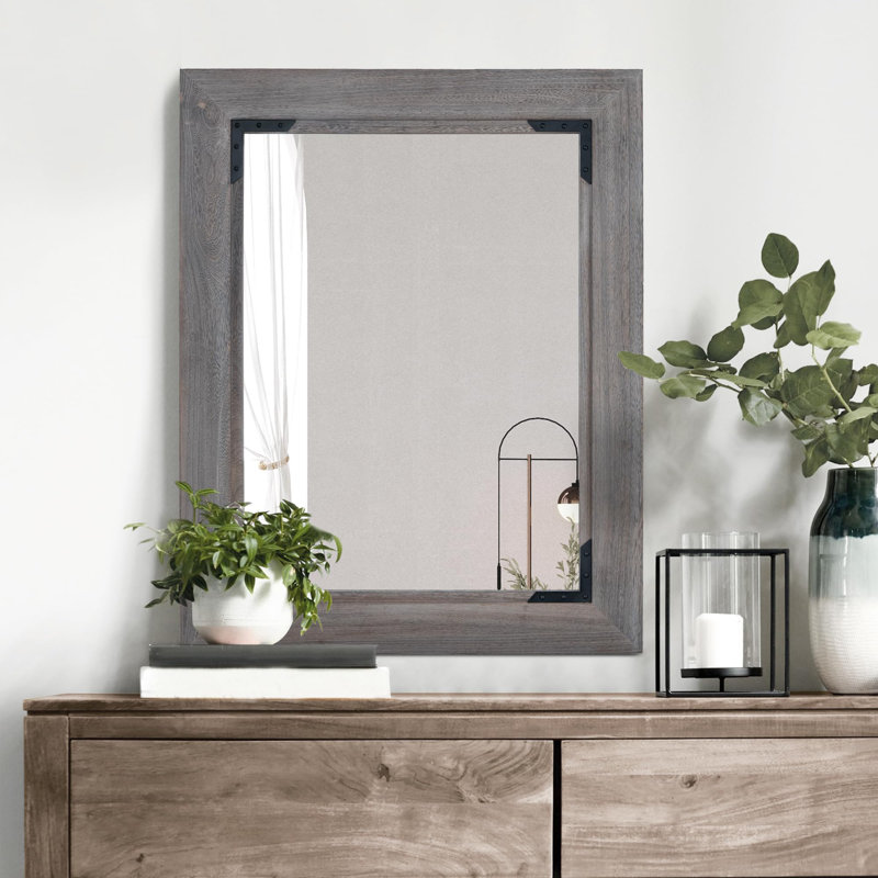 Gracie Oaks Alexsys Solid Wood Rectangle Farmhouse Wall Mirror ...