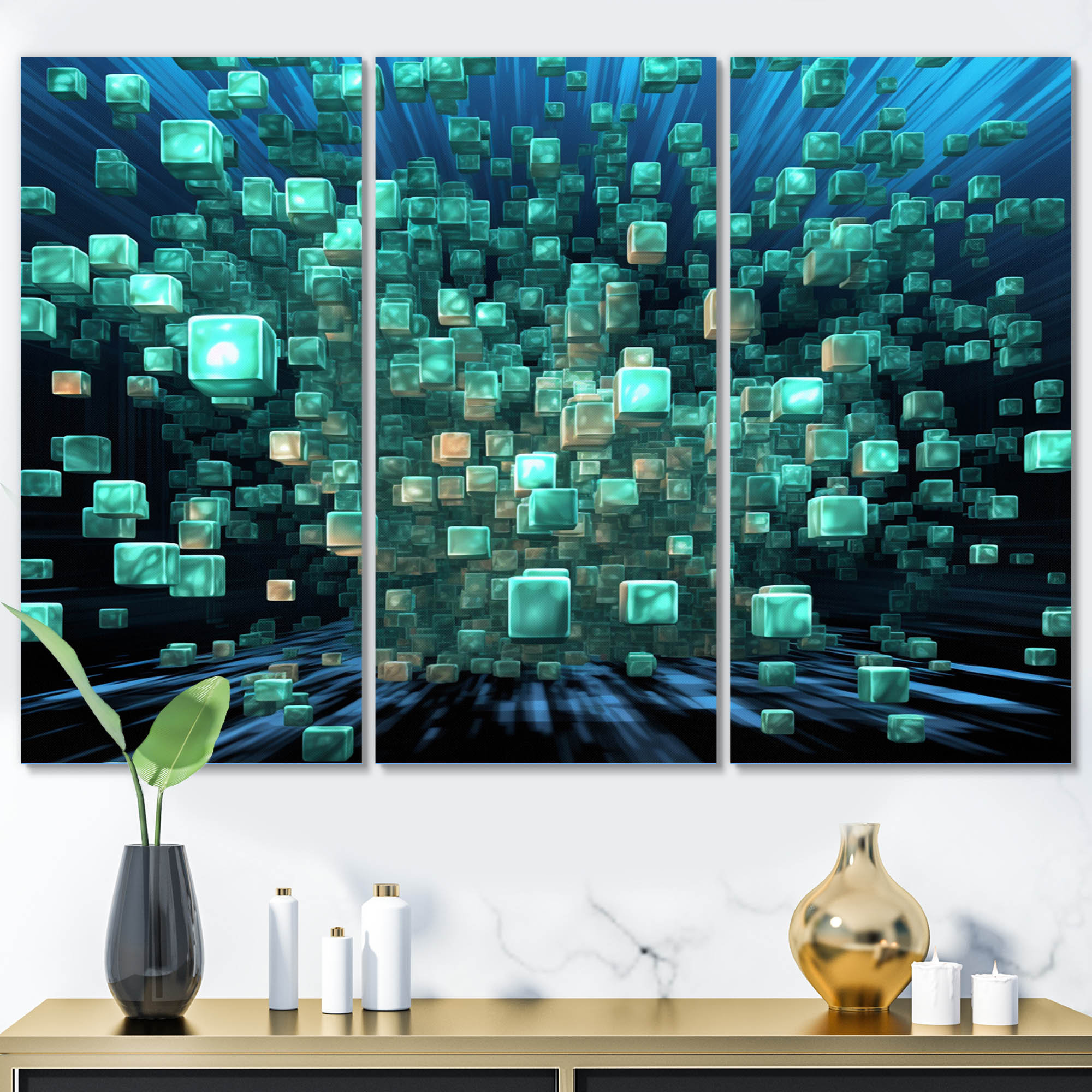 Brayden Studio Matrix Galaxy Abstract Deep Blue And Turquoise On Canvas ...