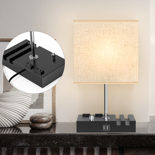 Ebern Designs Marshawn Table Lamp with 2 USB Ports, 2 Power Outlets and ...