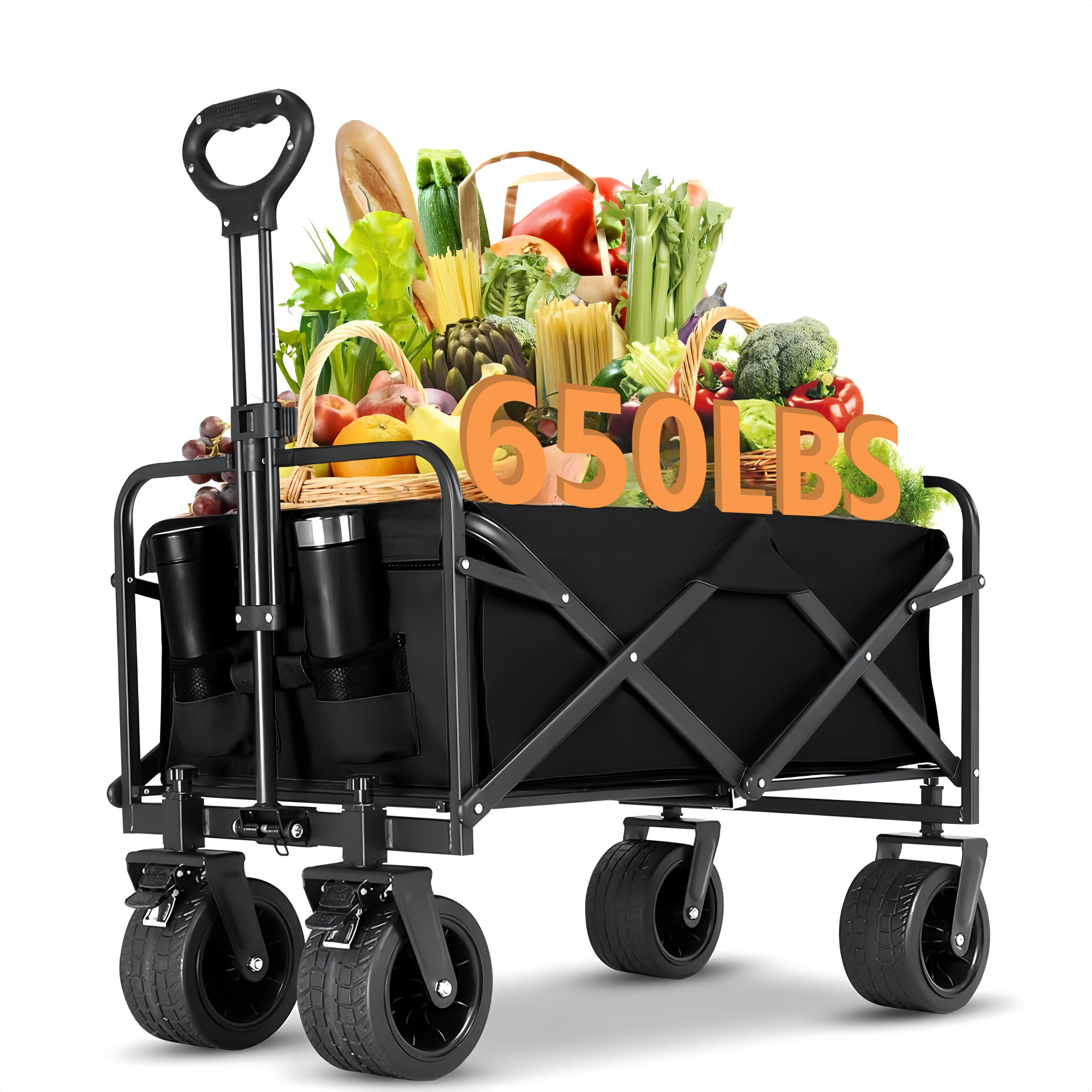 ZQO Heavy-duty Foldable Utility Wagon Cart With 650 Lbs Capacity ...