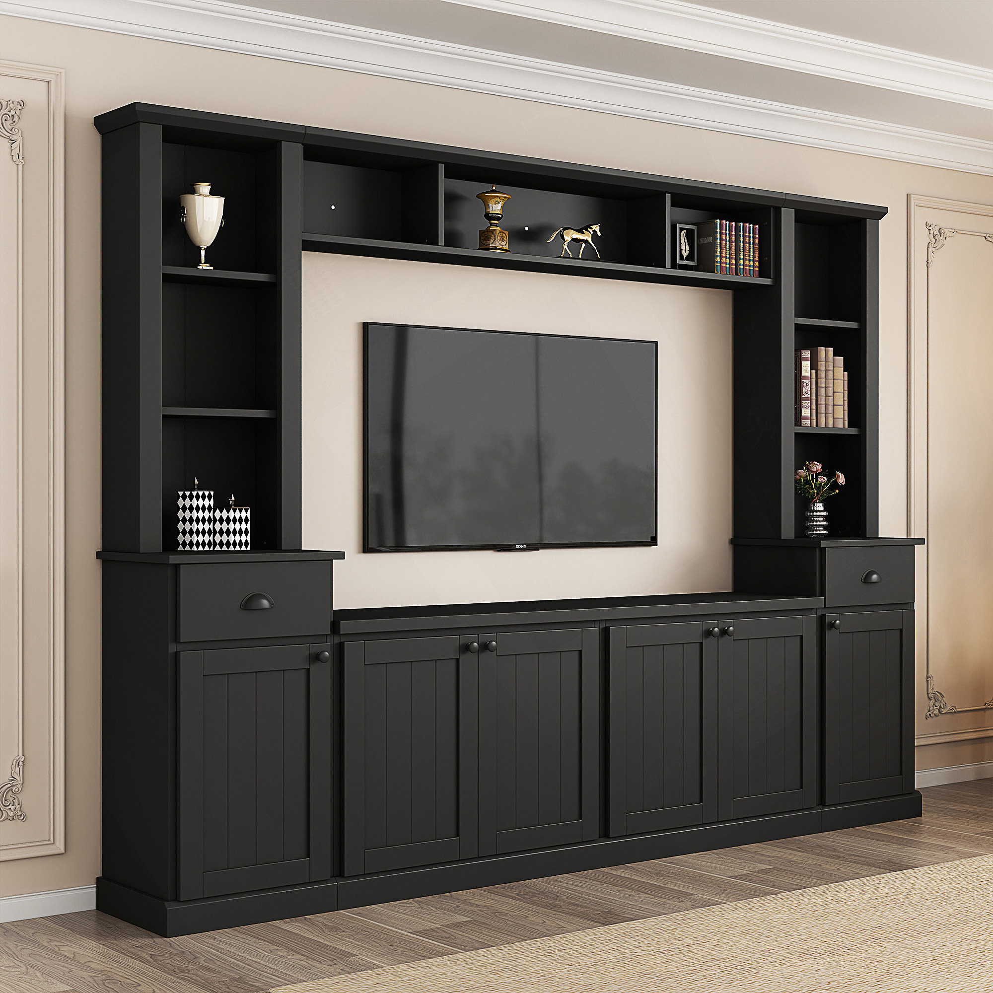 Corrigan Studio® Minimalist Entertainment Wall Unit Set With Bridge For ...