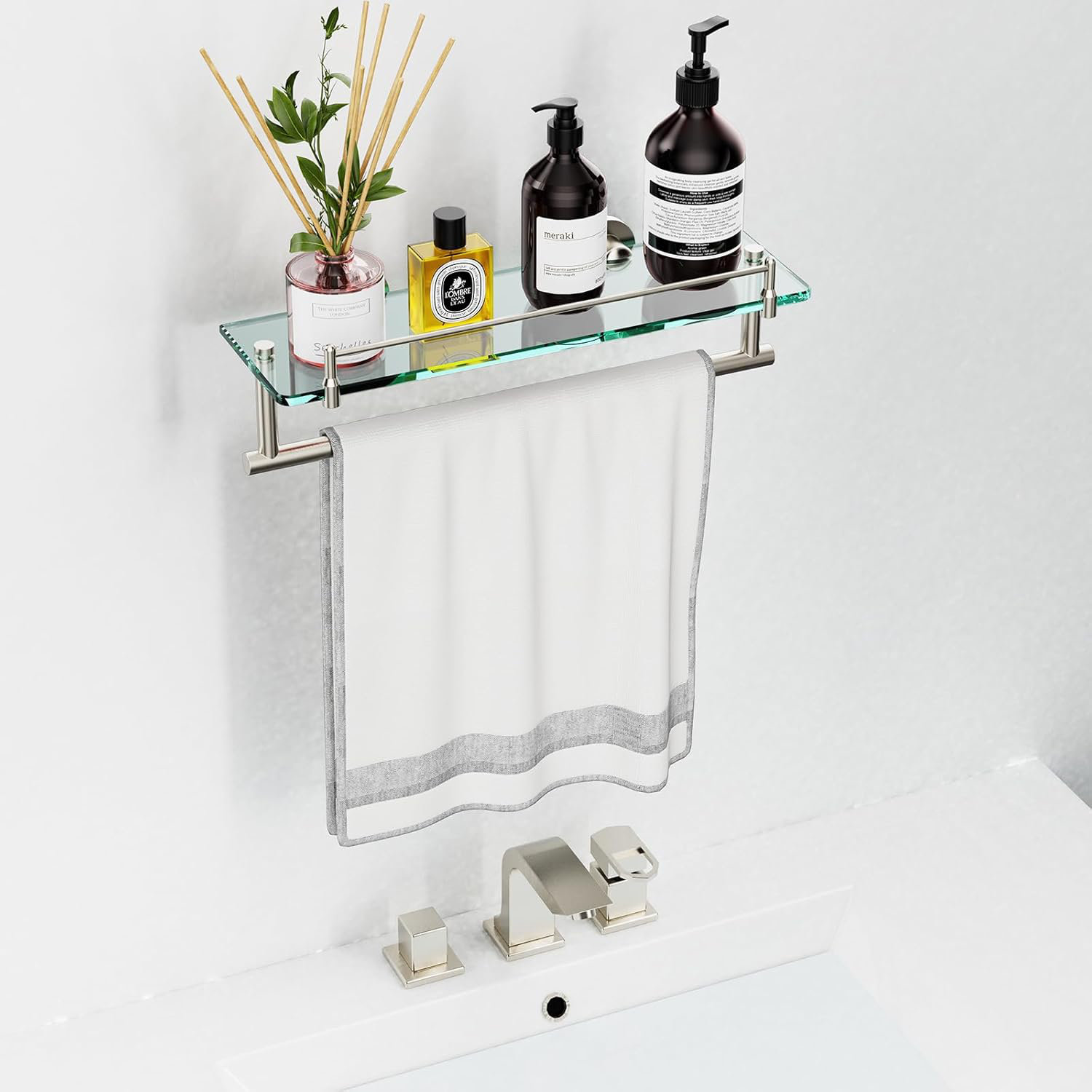 Frontier Grain Stainless Steel Glass Bathroom Shelf With Towel Bar ...
