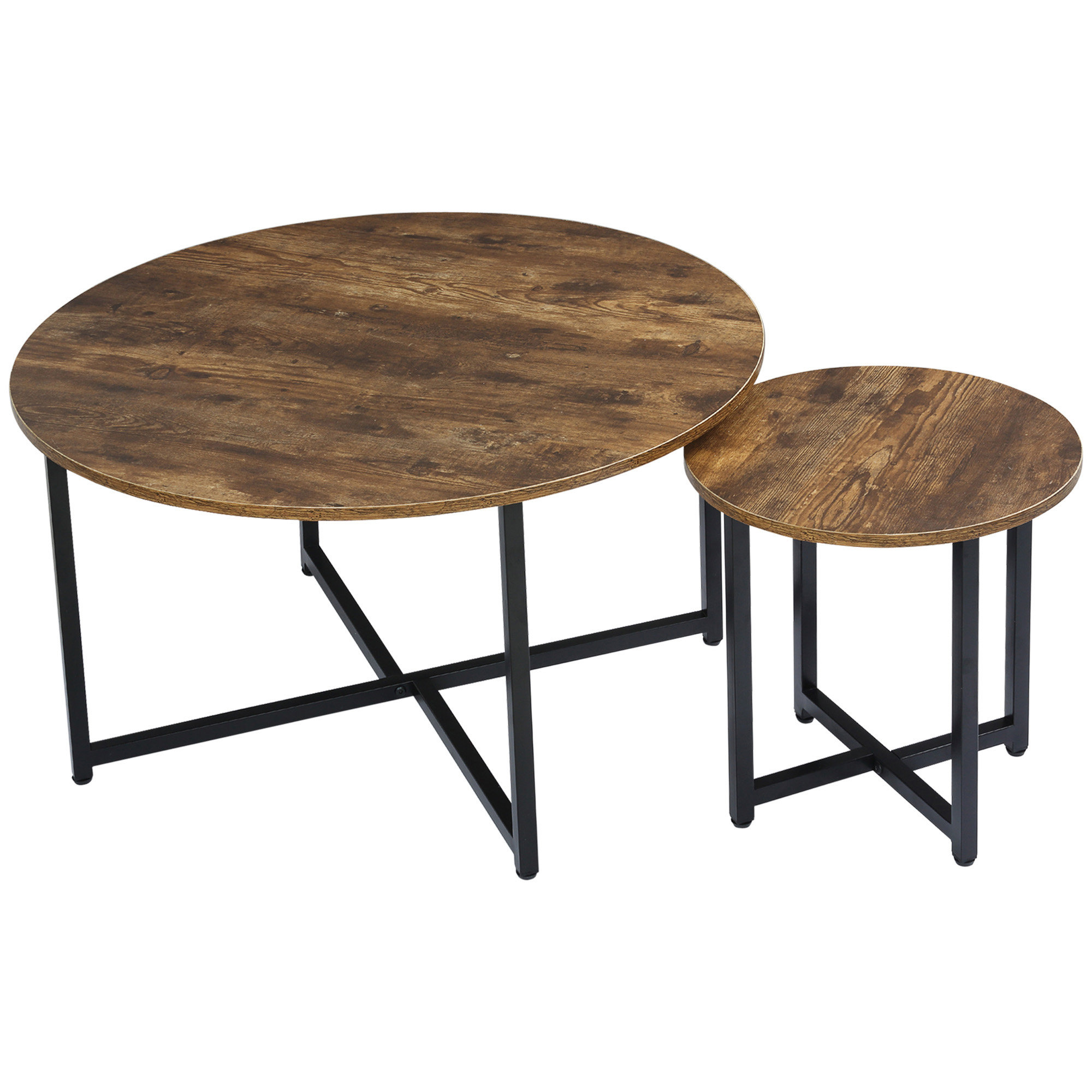 17 Stories Round Coffee Table Set Of 2, Industrial Living Room Tables ...