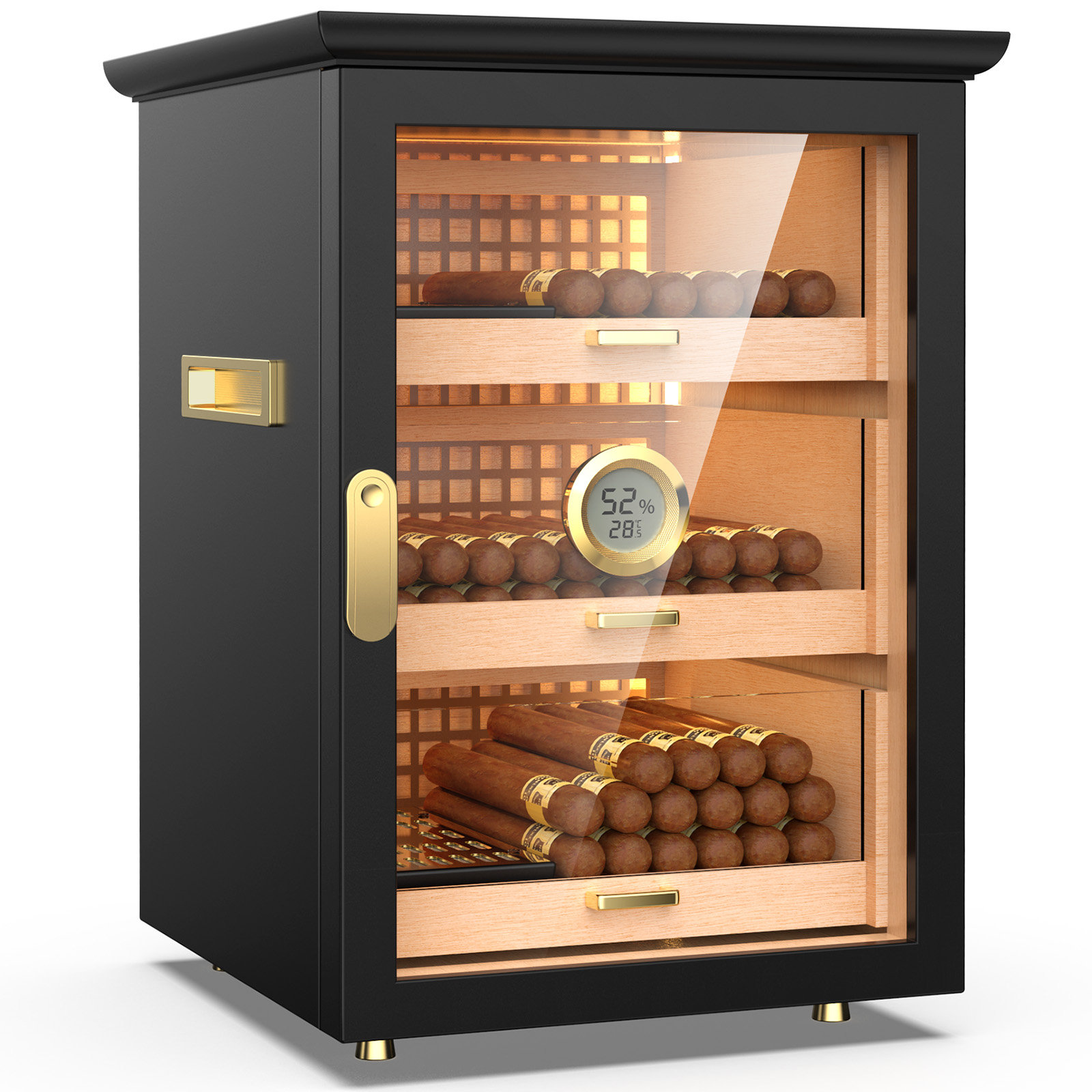 LINKEWODE Desktop Cigar Humidor Cabinet With Digital Hygrometer 3 Ceder ...