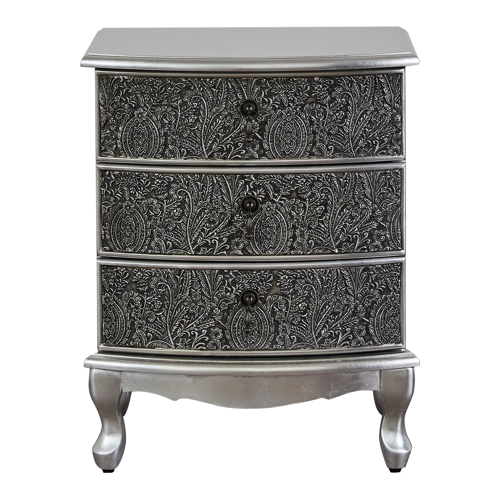 Rosdorf Park Vintage Handmade Silver Foil Carved Bedside Table ...