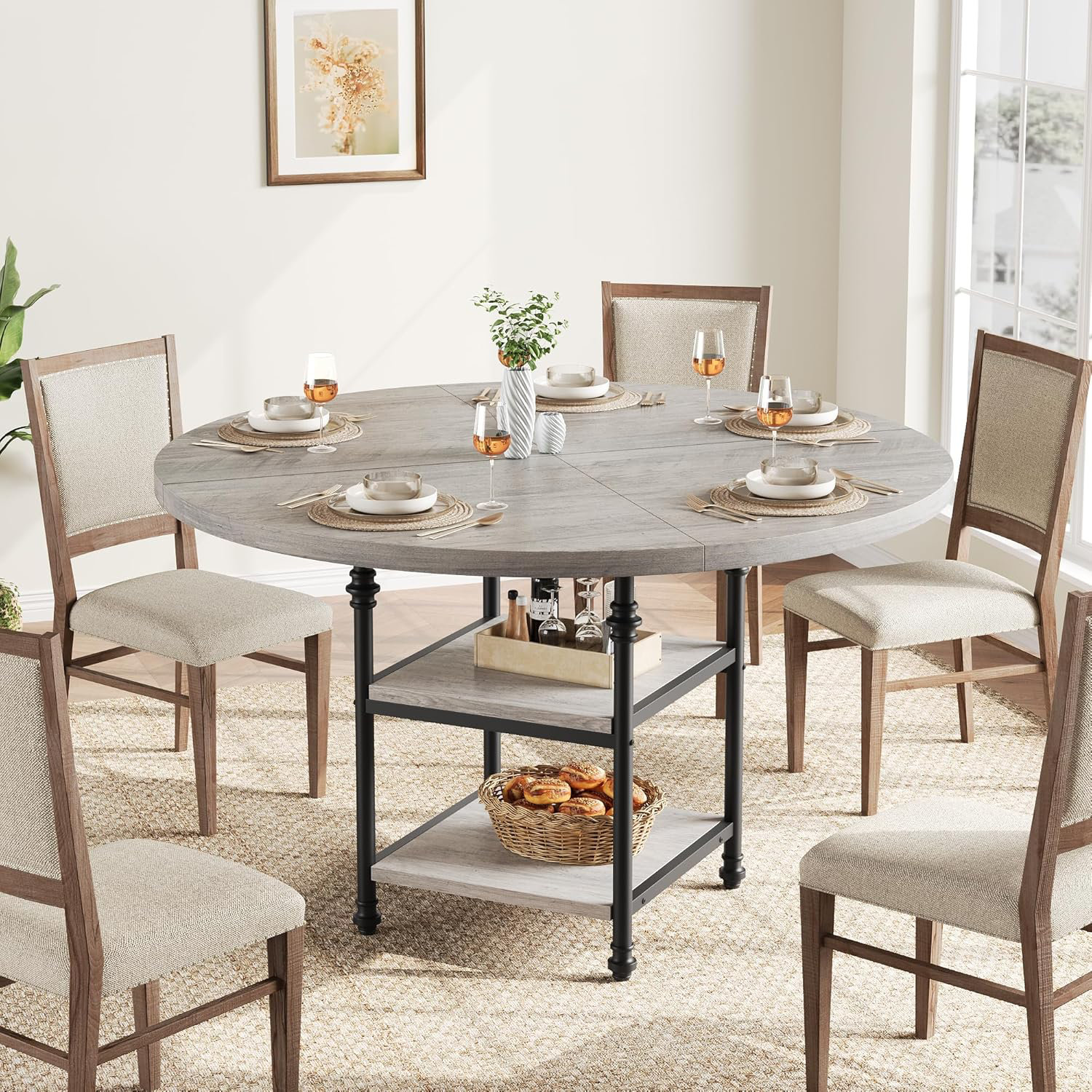 Williston Forge Elegant Roman Column Dining Table with Built-in Storage ...