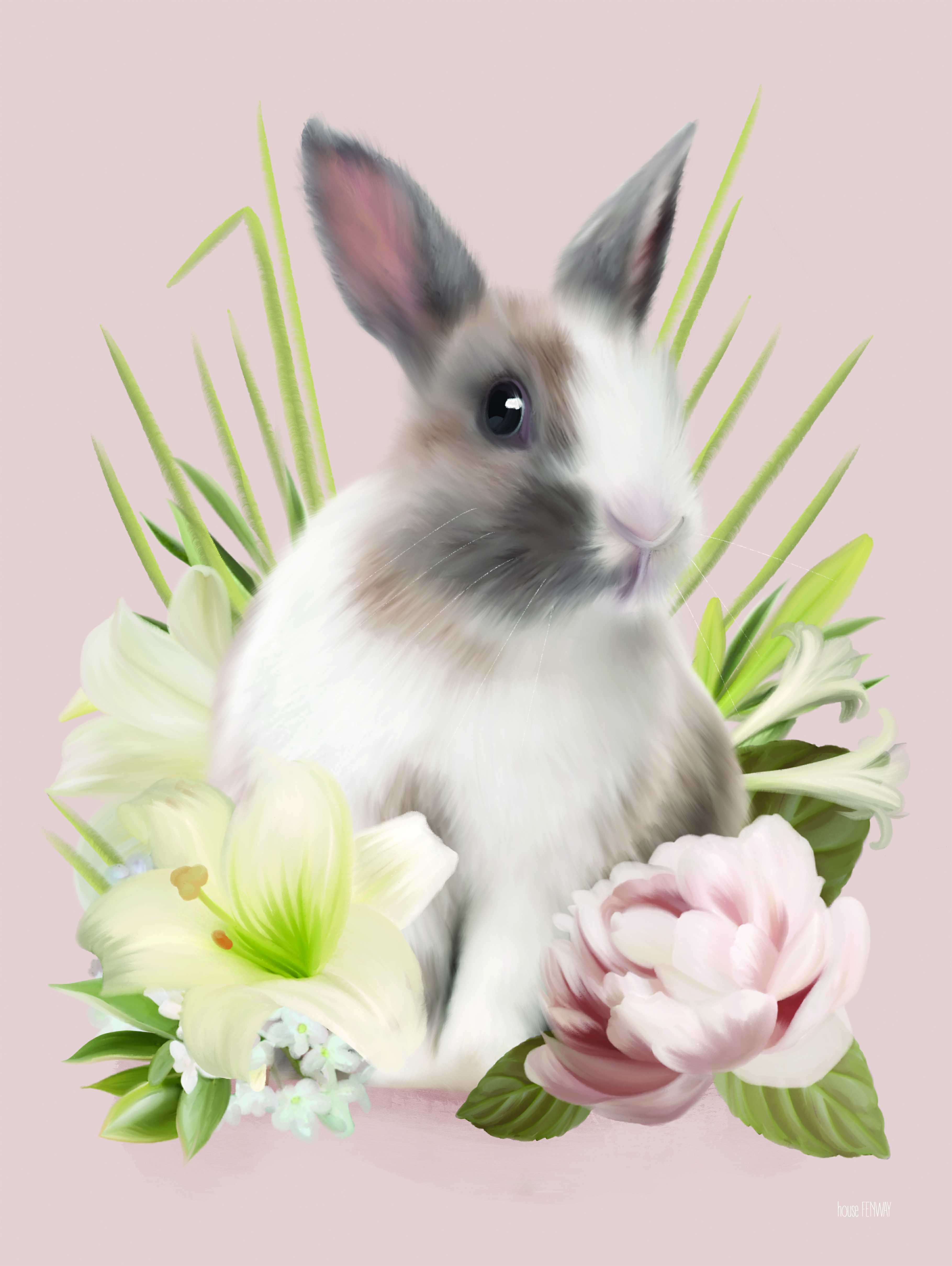 Rosalind Wheeler Easter Bunny Floral by - Wrapped Canvas Print ...
