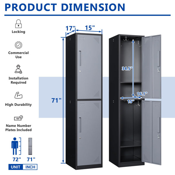 Letaya 15 Inch Wide Storage Lockers Cabinet With 2 Doors And Keys For ...