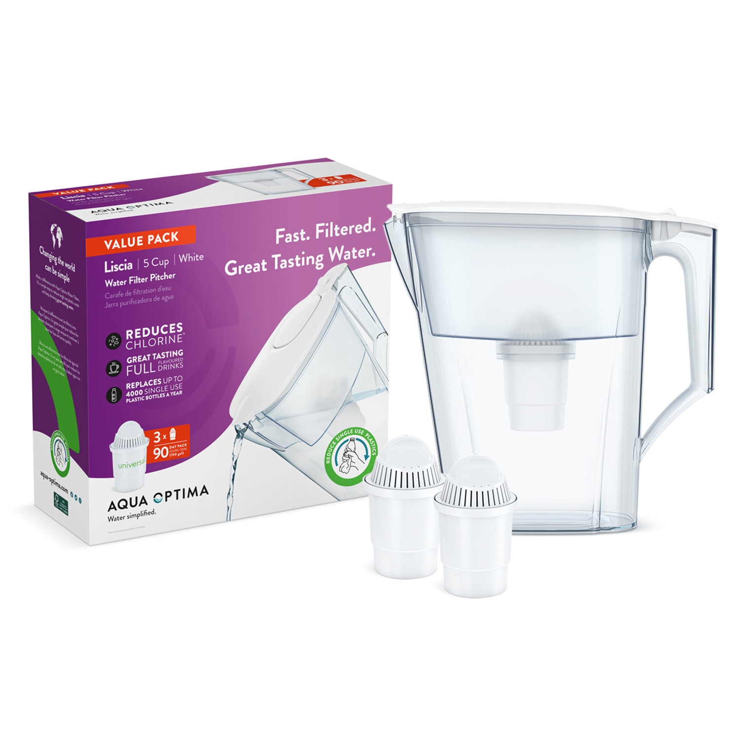 Aqua Optima Water Filter Pitcher Value Pack For Tap And Drinking Water ...