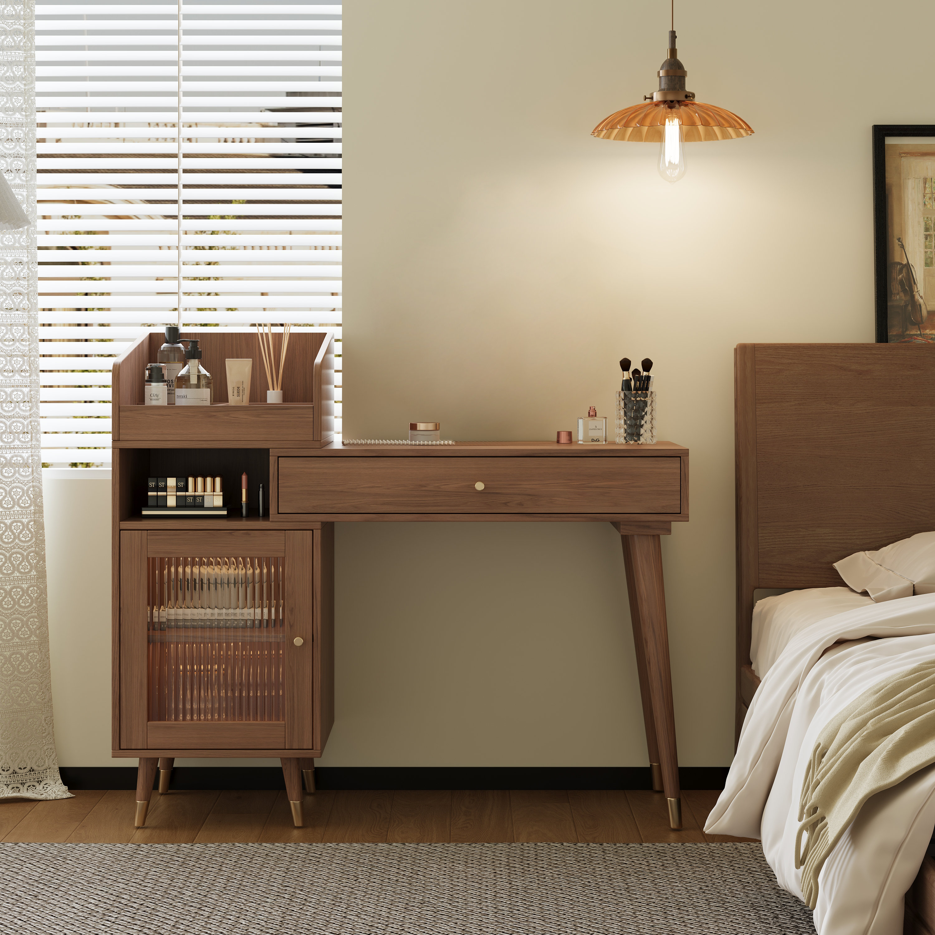 Corrigan Studio® Narra Retratable Dressing Table Makeup Vanity with ...