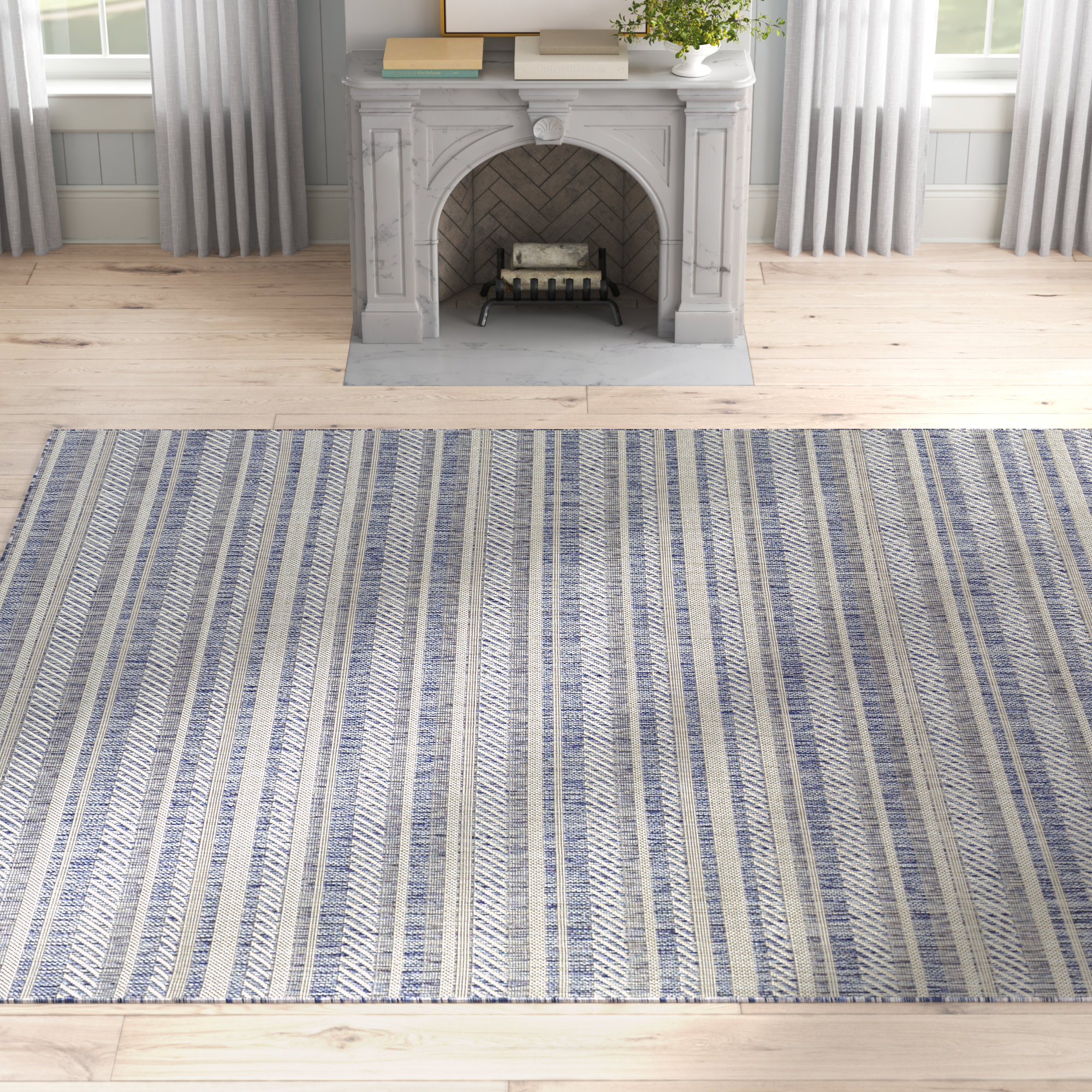 Ophelia & Co. Striped Blue/Charcoal Indoor/Outdoor Area Rug & Reviews ...