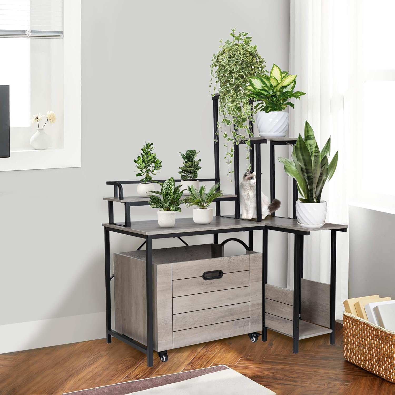 Tucker Murphy Pet™ Litter Box Enclosure Cat Tree With 6 Storage Shelves ...