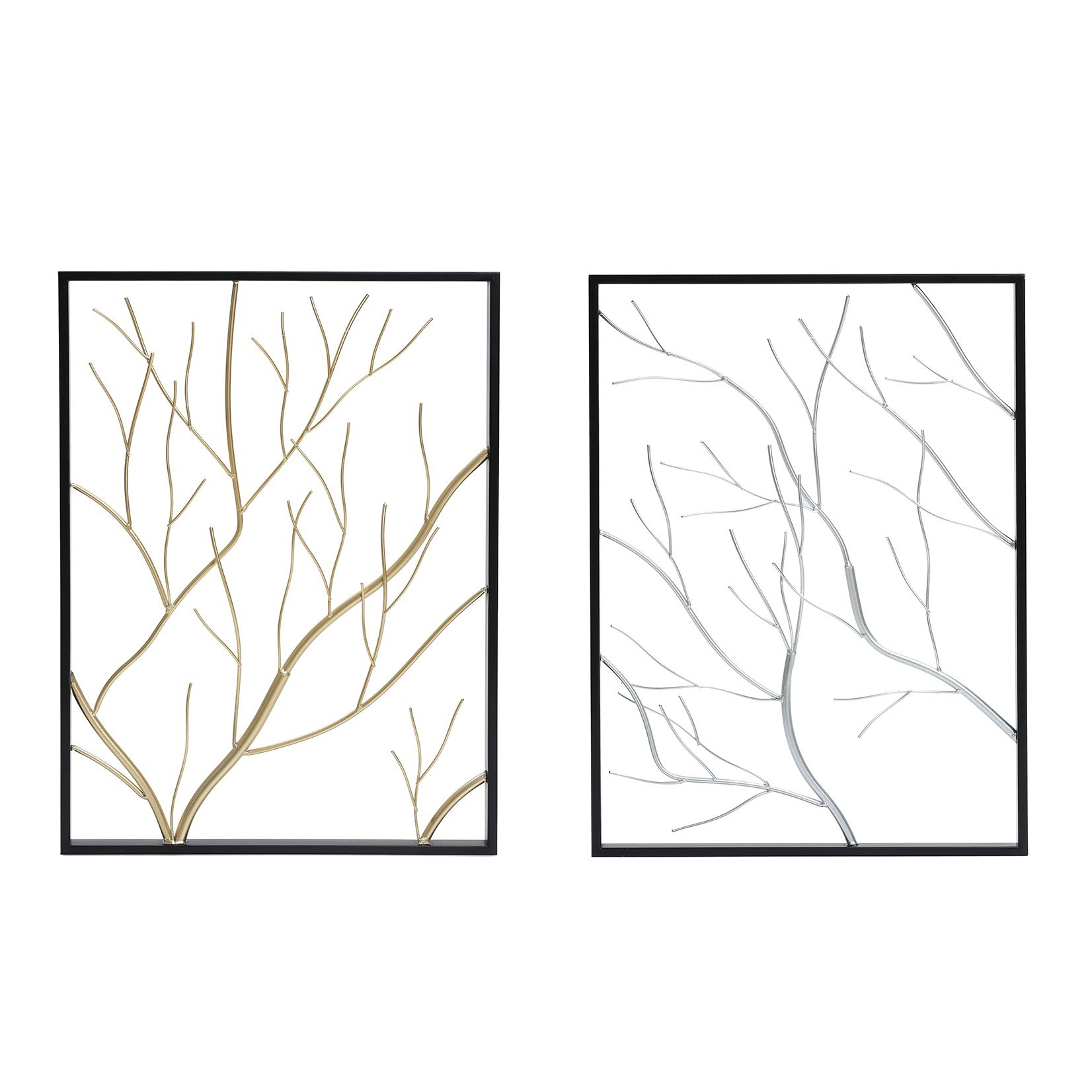 Mercer41 Set Of 2 Gold & Silver Tree Branches Wall Decor Panels ...