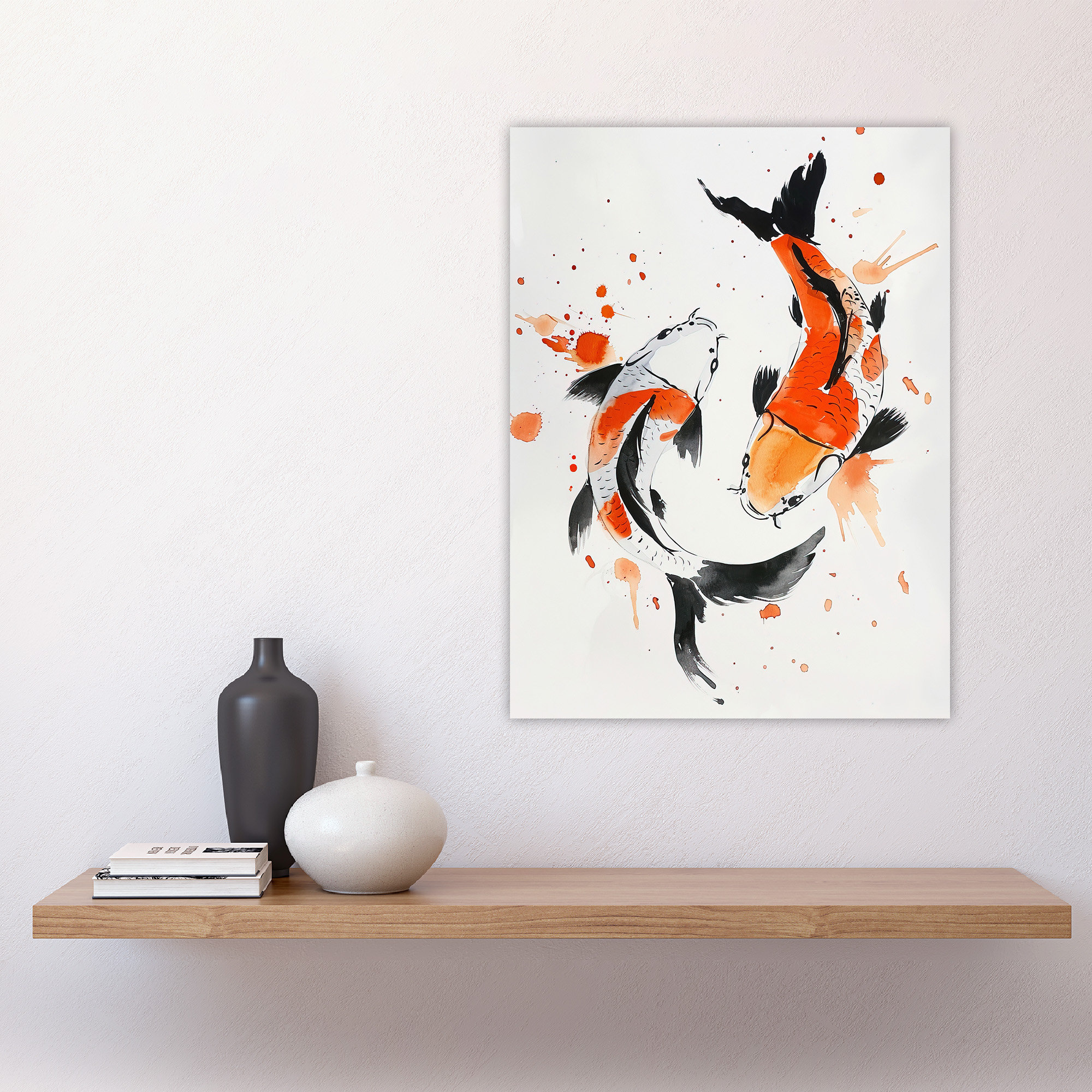 World Menagerie Two Koi Carp Fish Orange Watercolour Wall Art Print ...