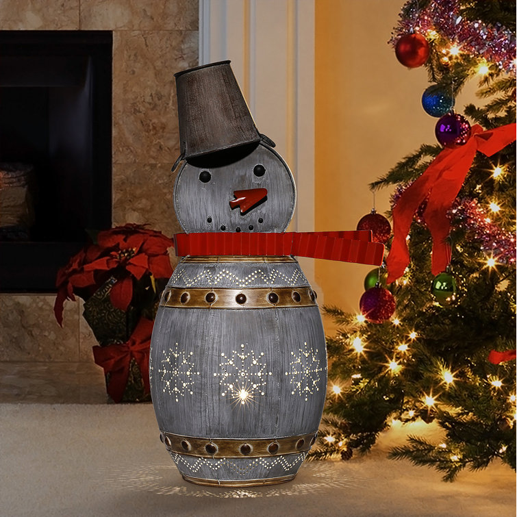 The Seasonal Aisle Barrel Snowman Christmas Lighted Display | Wayfair.co.uk