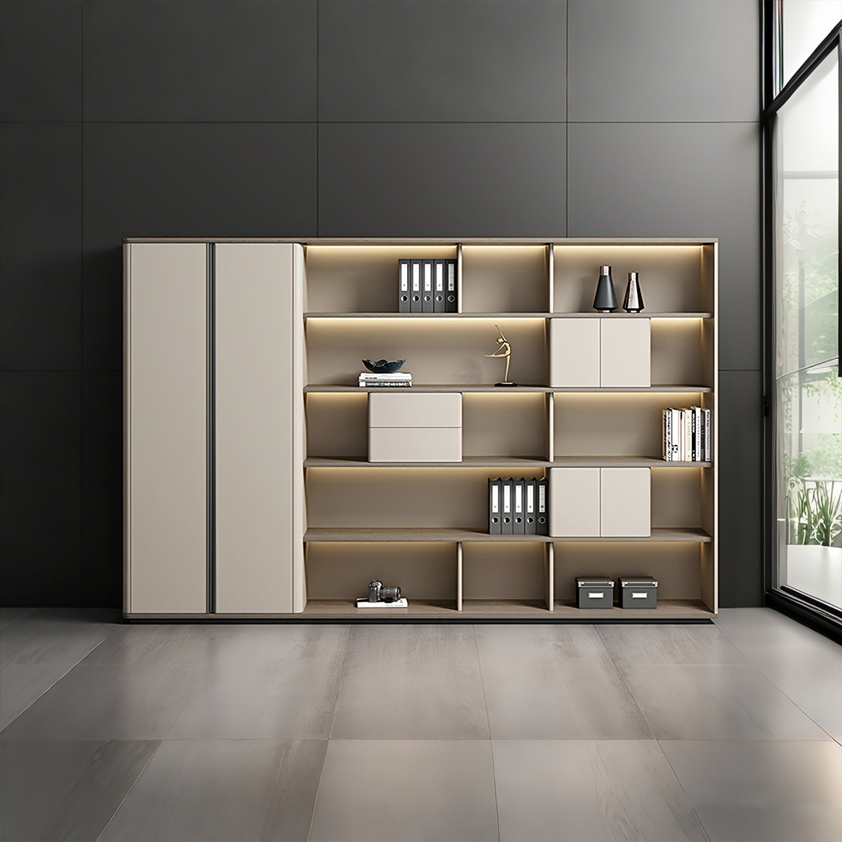 Latitude Run® 110.24"White and grey boss desk, office bookcase, filing ...