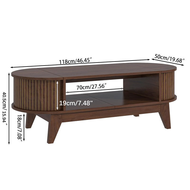 George Oliver 46.45" Oval Shaped Coffee Table With Storage, Fluted ...
